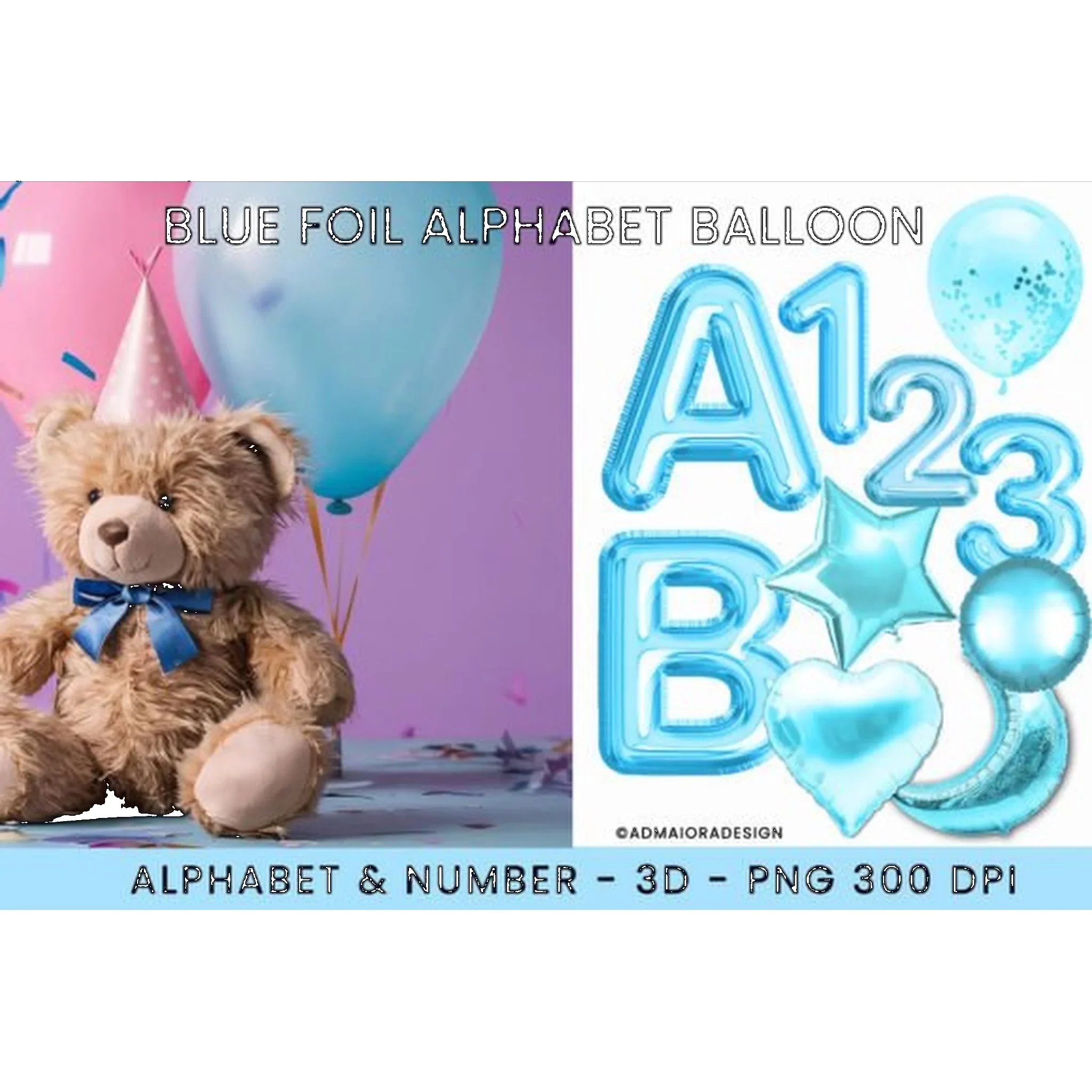 Blue Foil Alphabet Balloon Clipart
