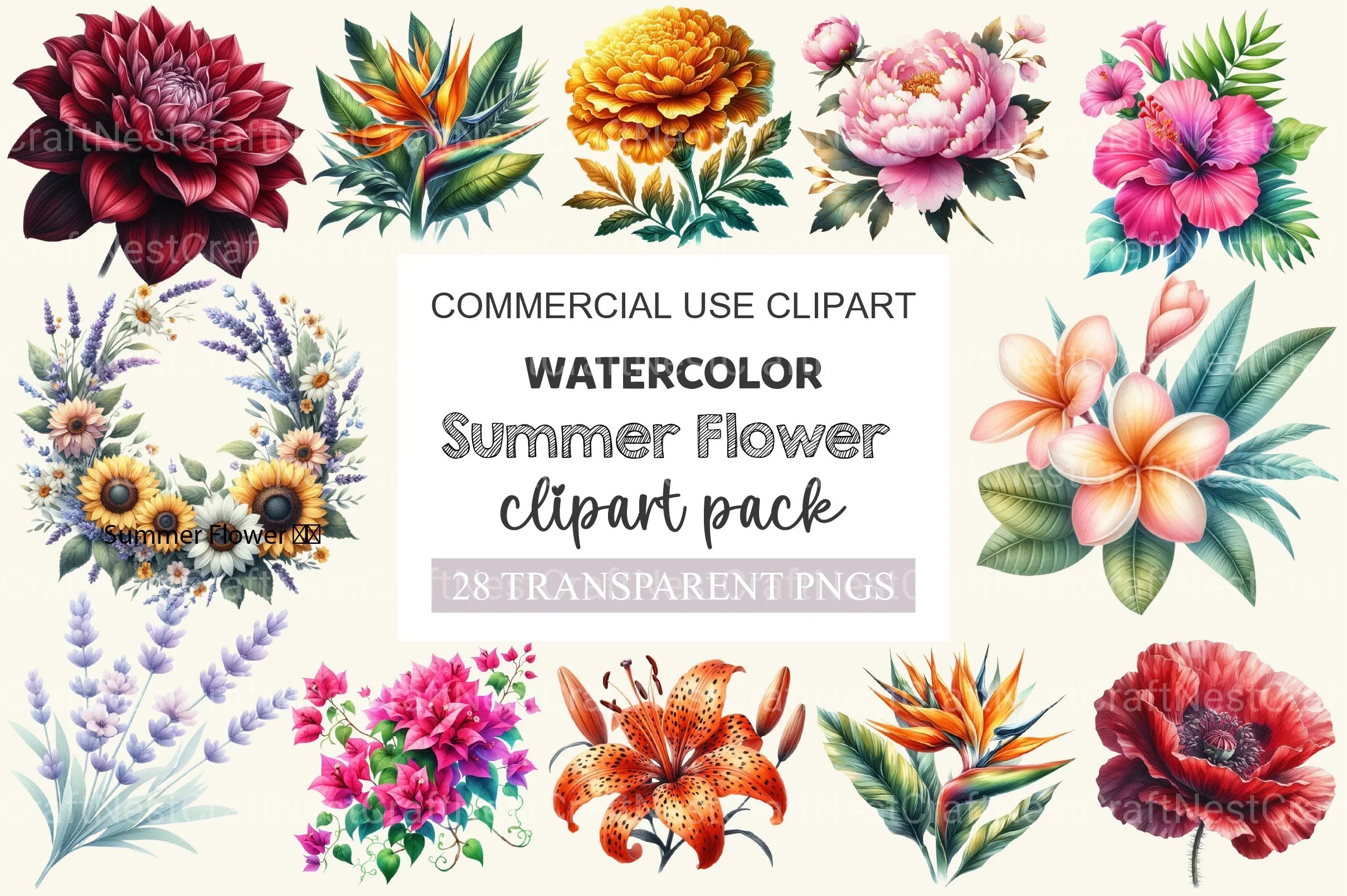 Summer Flower Clipart Bundle