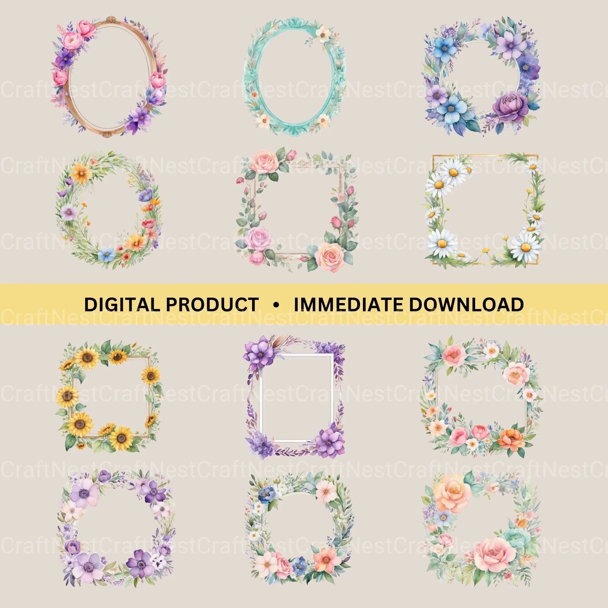 Floral Frames Clipart Bundle
