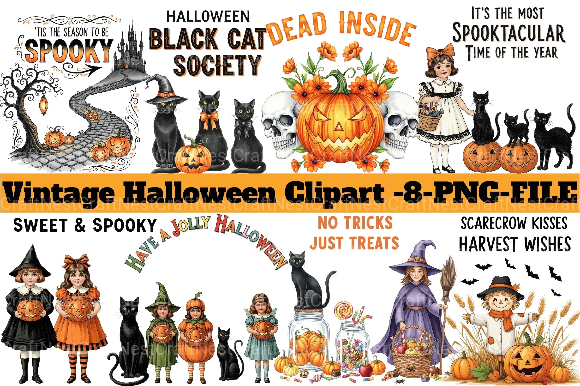 Vintage Halloween Clipart Bundle