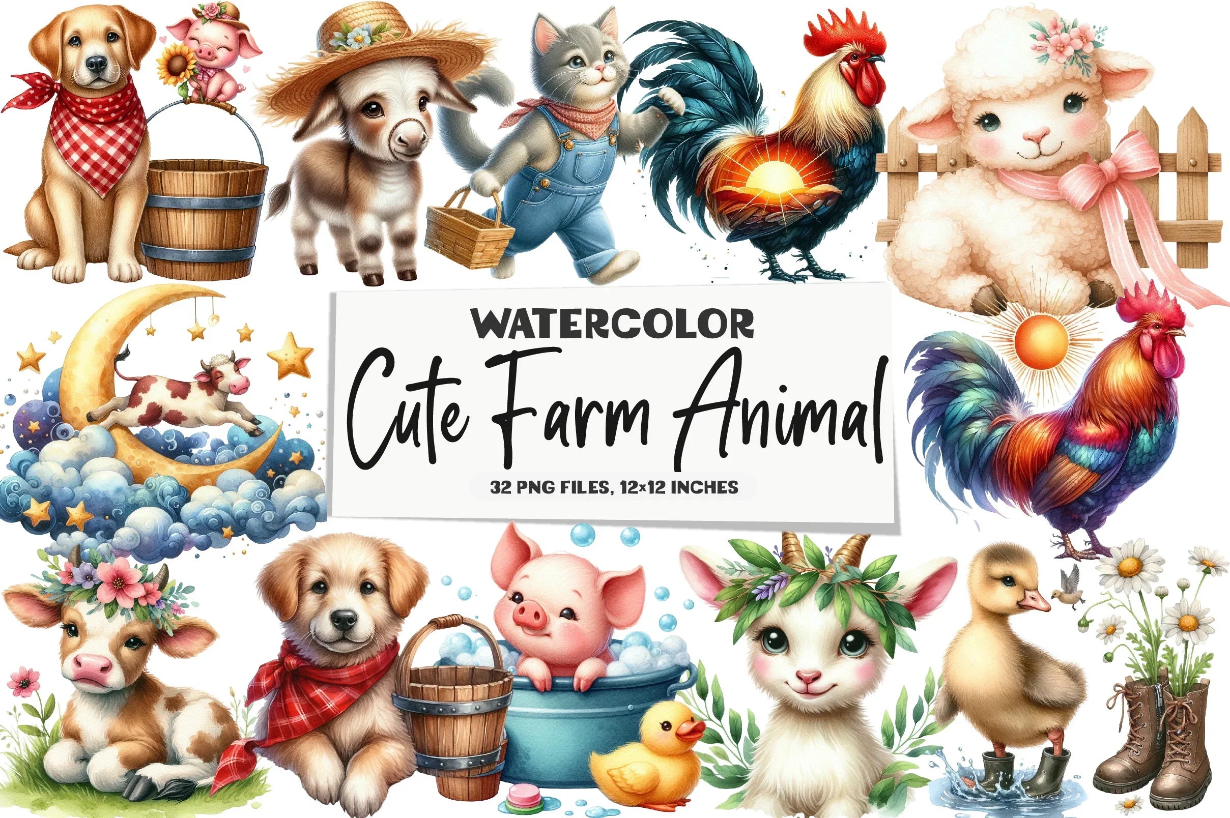 Cute Farm Animal Clipart Bundle