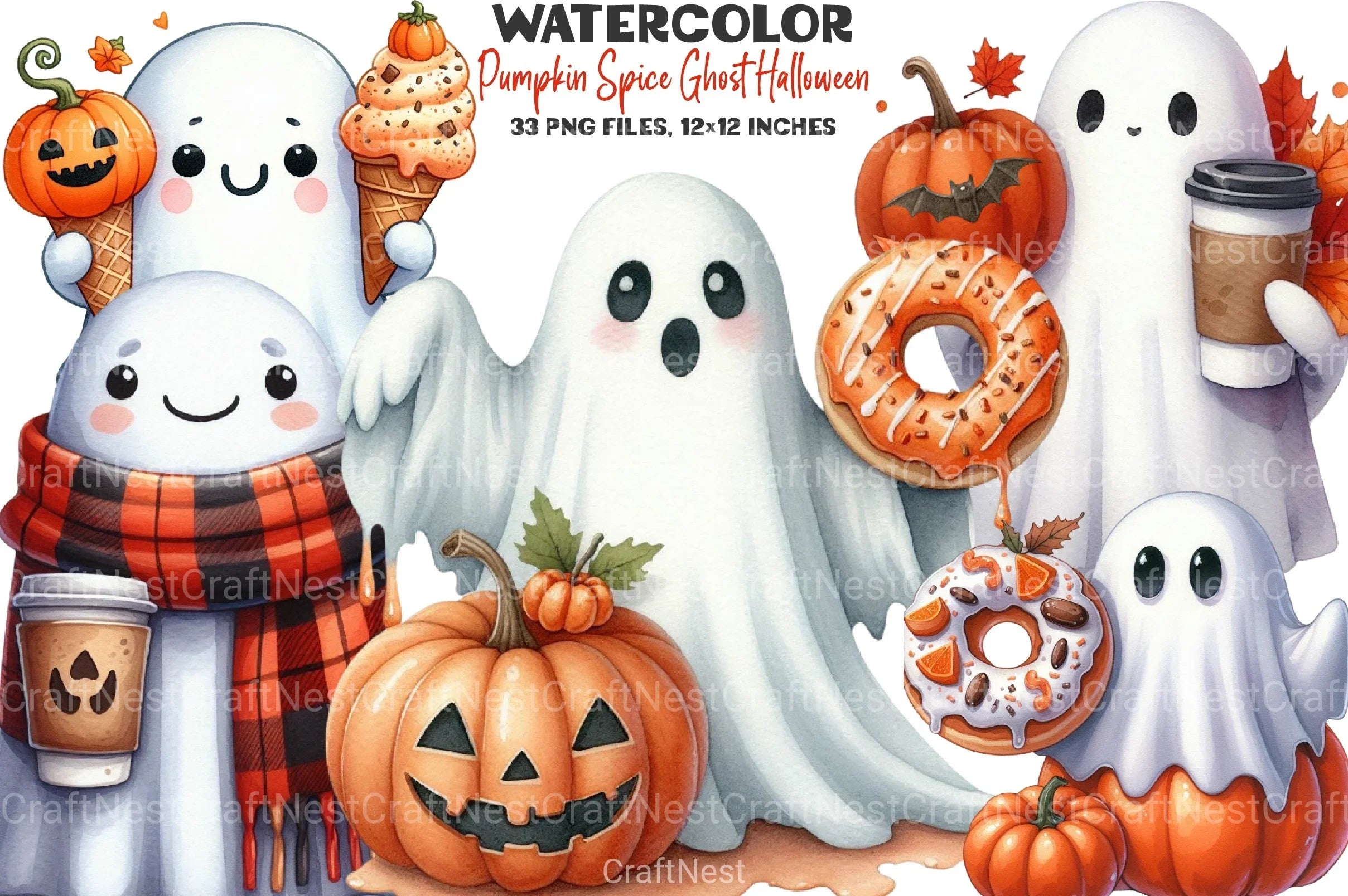 Pumpkin Spice Ghost Halloween Clipart Bundle