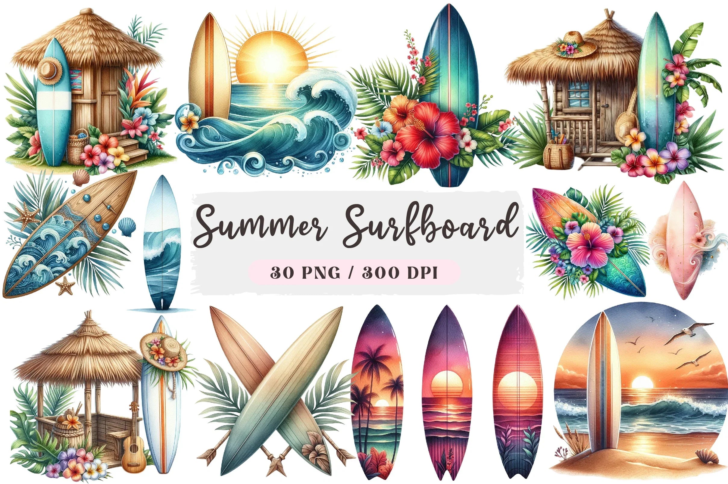Summer Surfboard Clipart Bundle