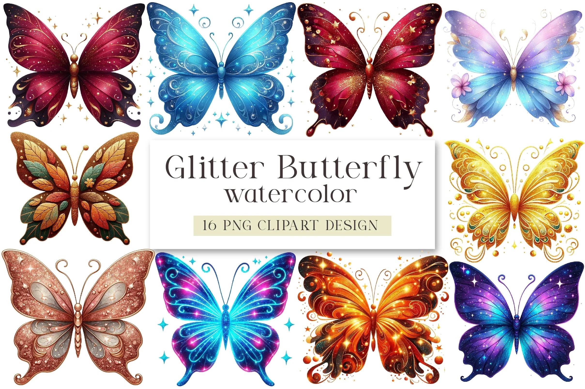 Glitter Butterfly Clipart Bundle