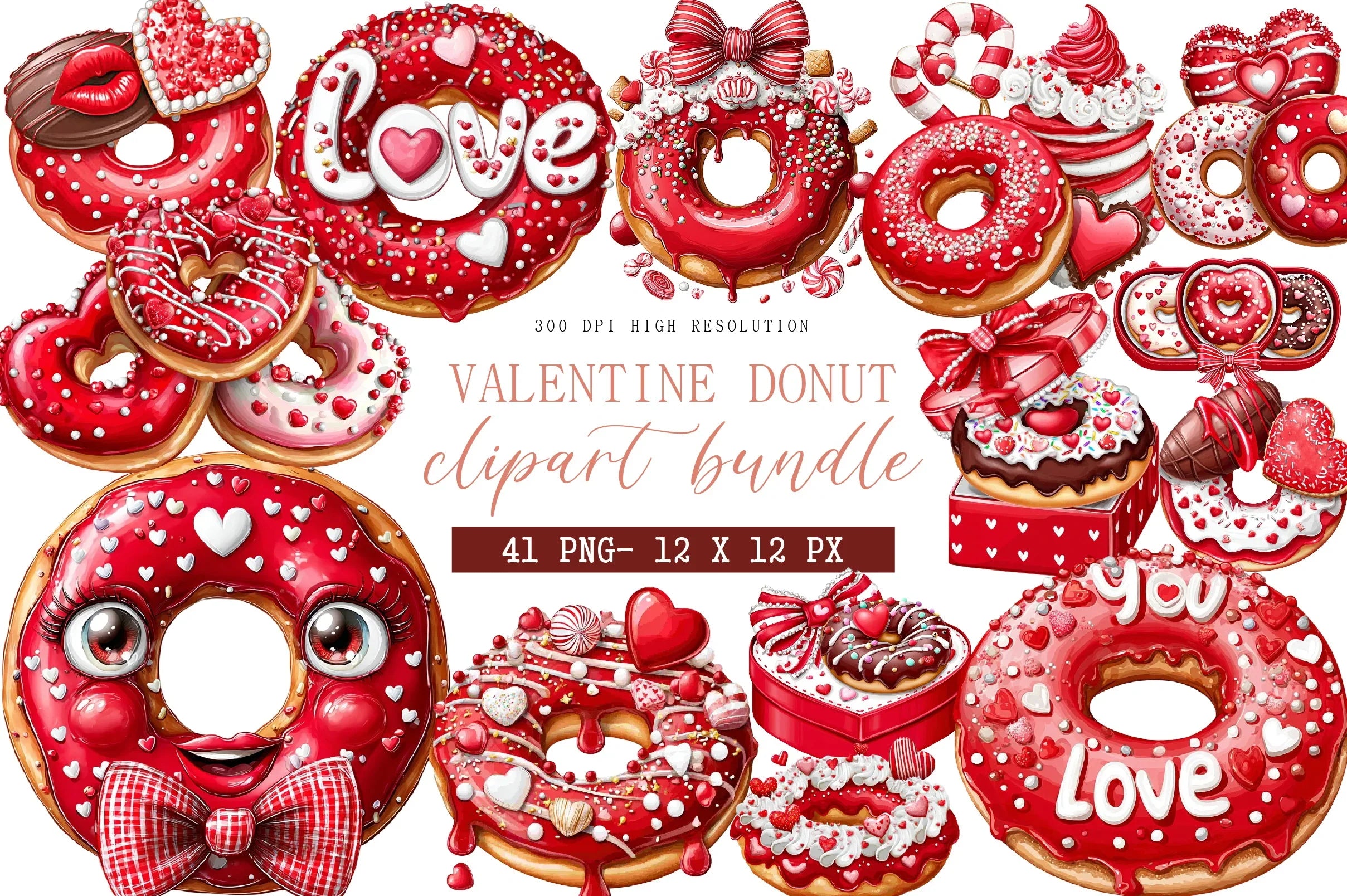 Valentine Donut Clipart Bundle