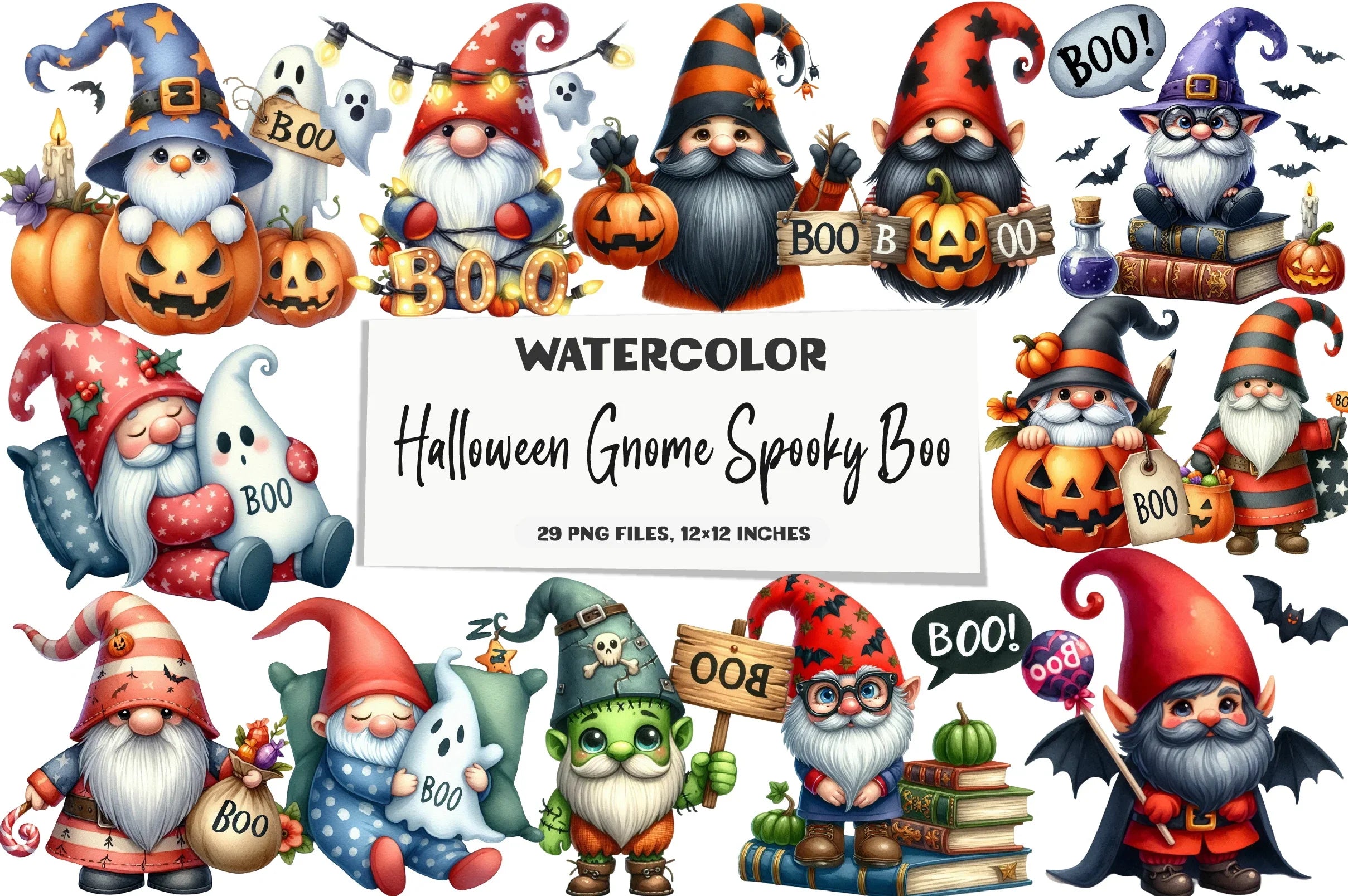 Halloween Gnome Spooky Boo Clipart Bundle