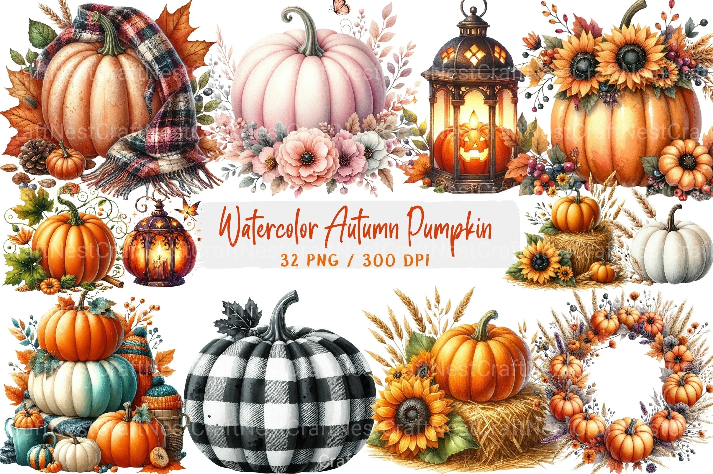 Autumn Pumpkin Clipart Bundle