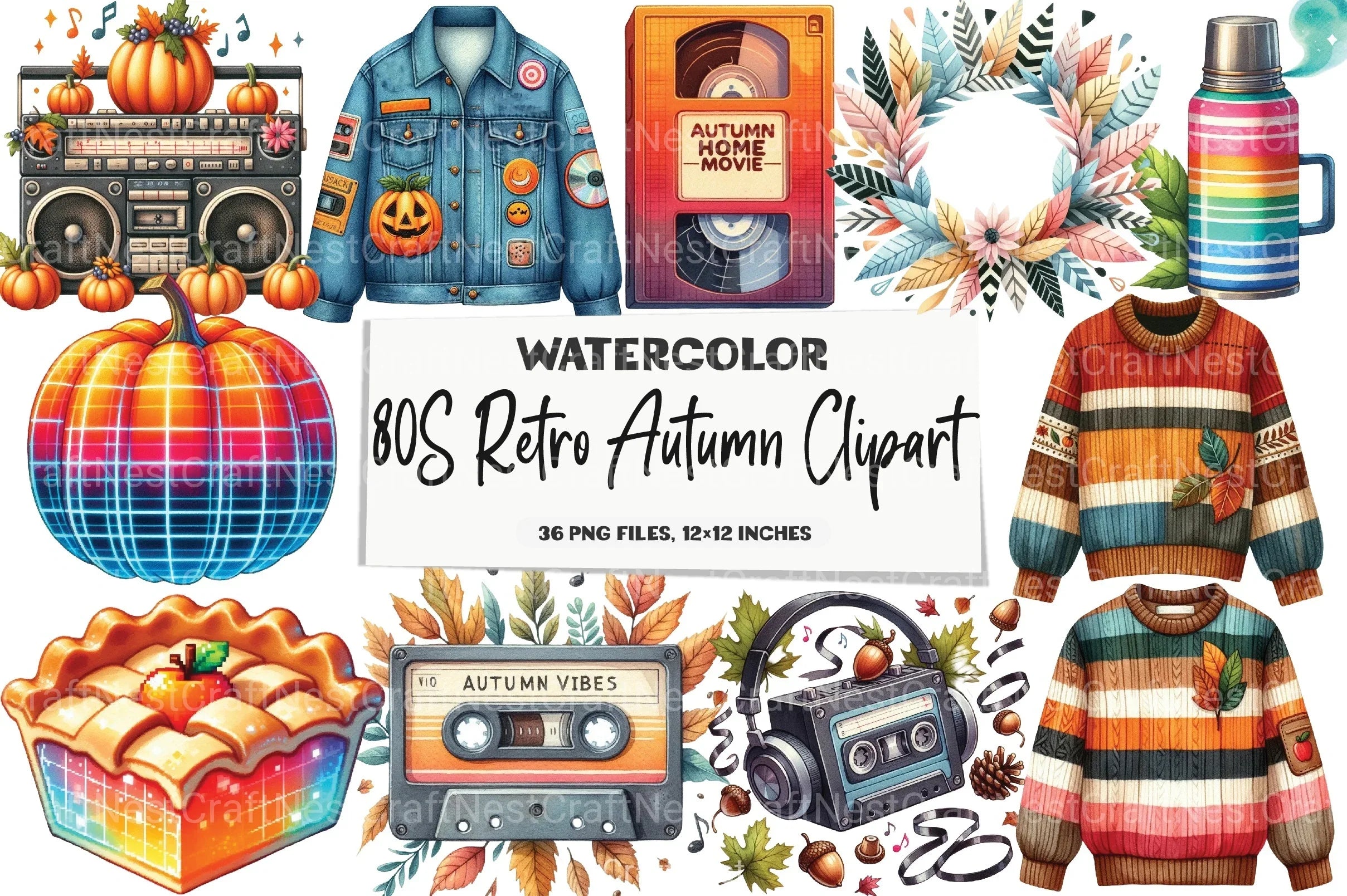 80s Retro Autumn Clipart Bundle 2