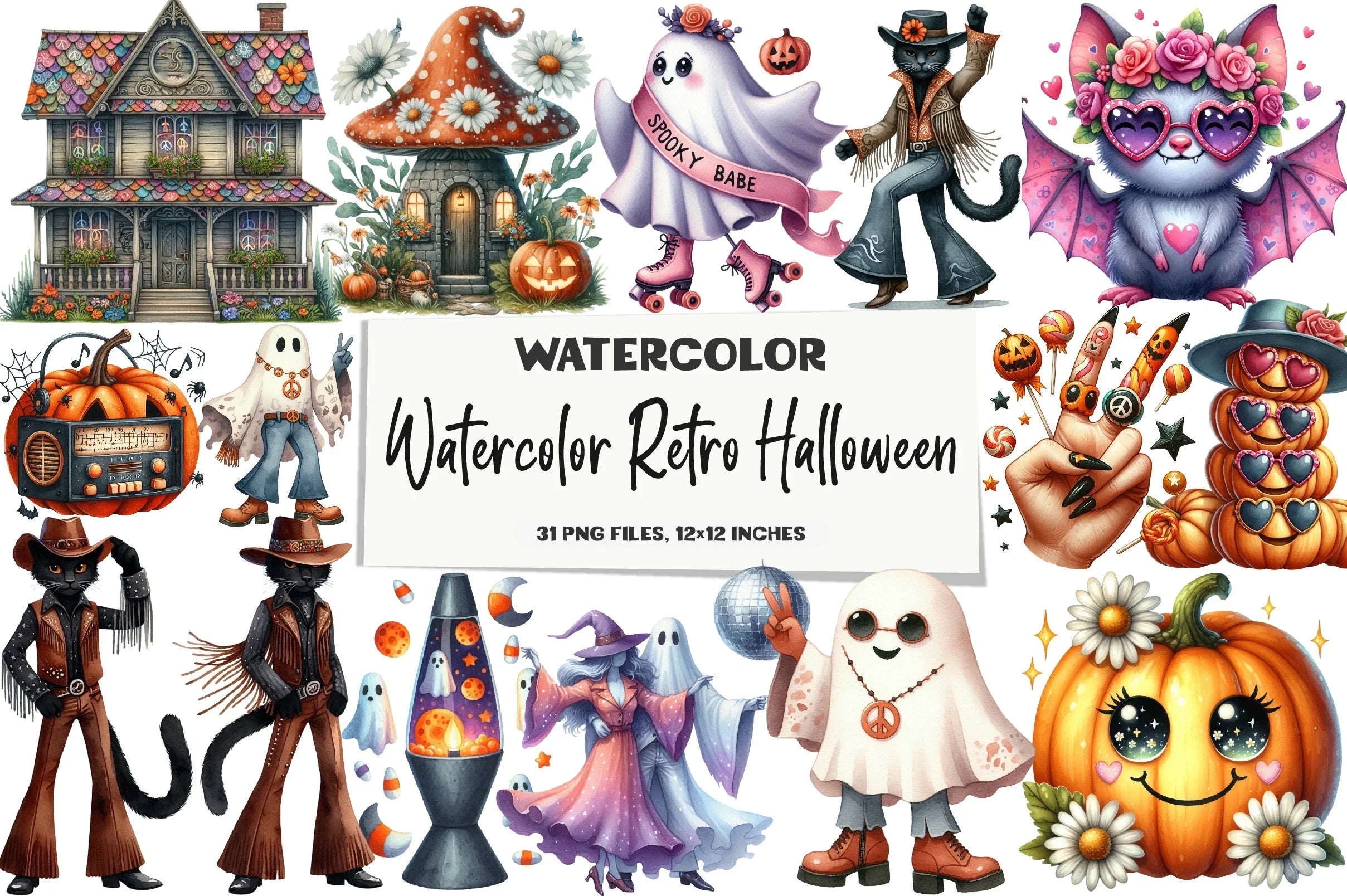 Retro Halloween Clipart Bundle
