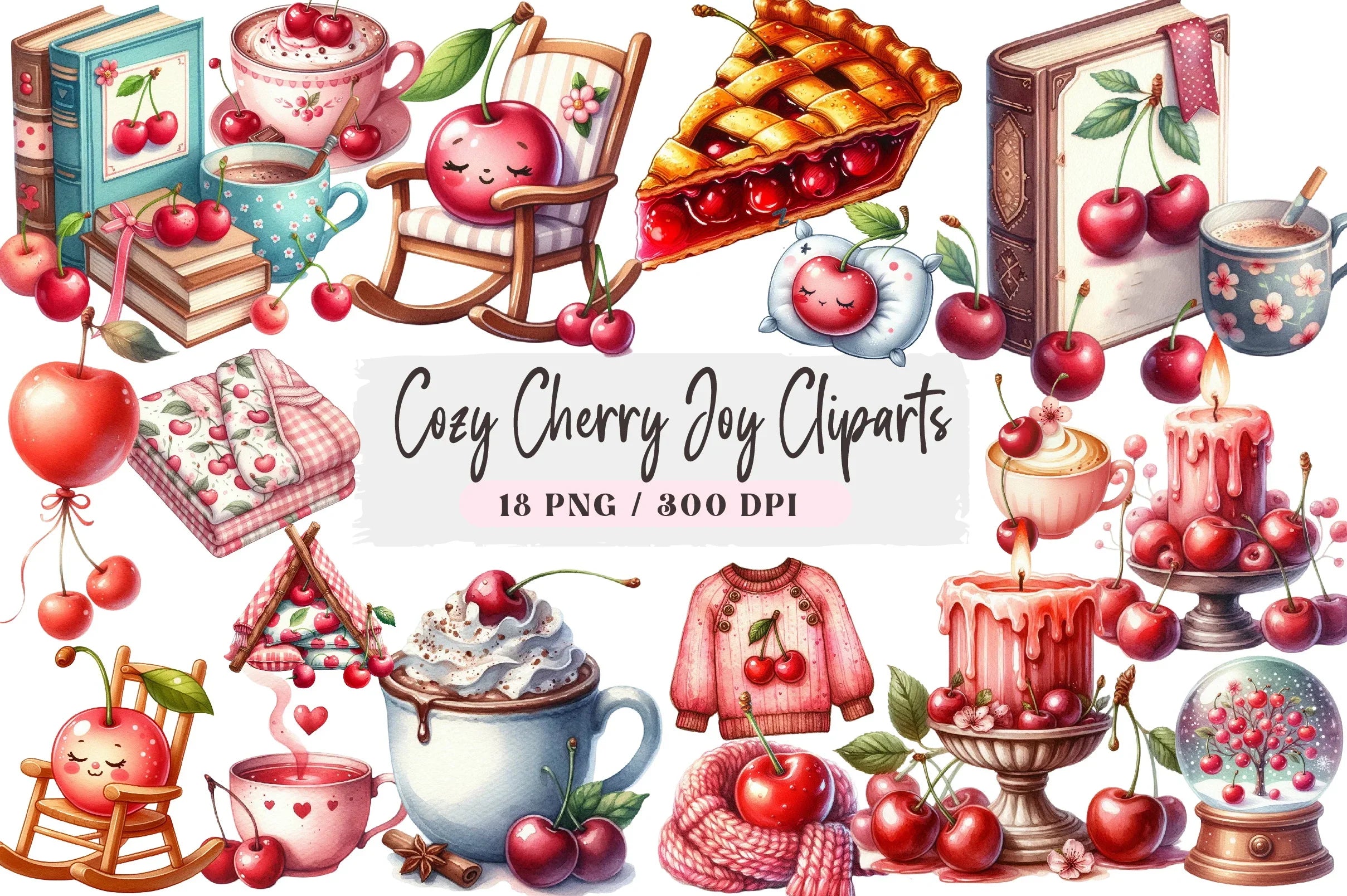 Cozy Cherry Joy Clipart Bundle