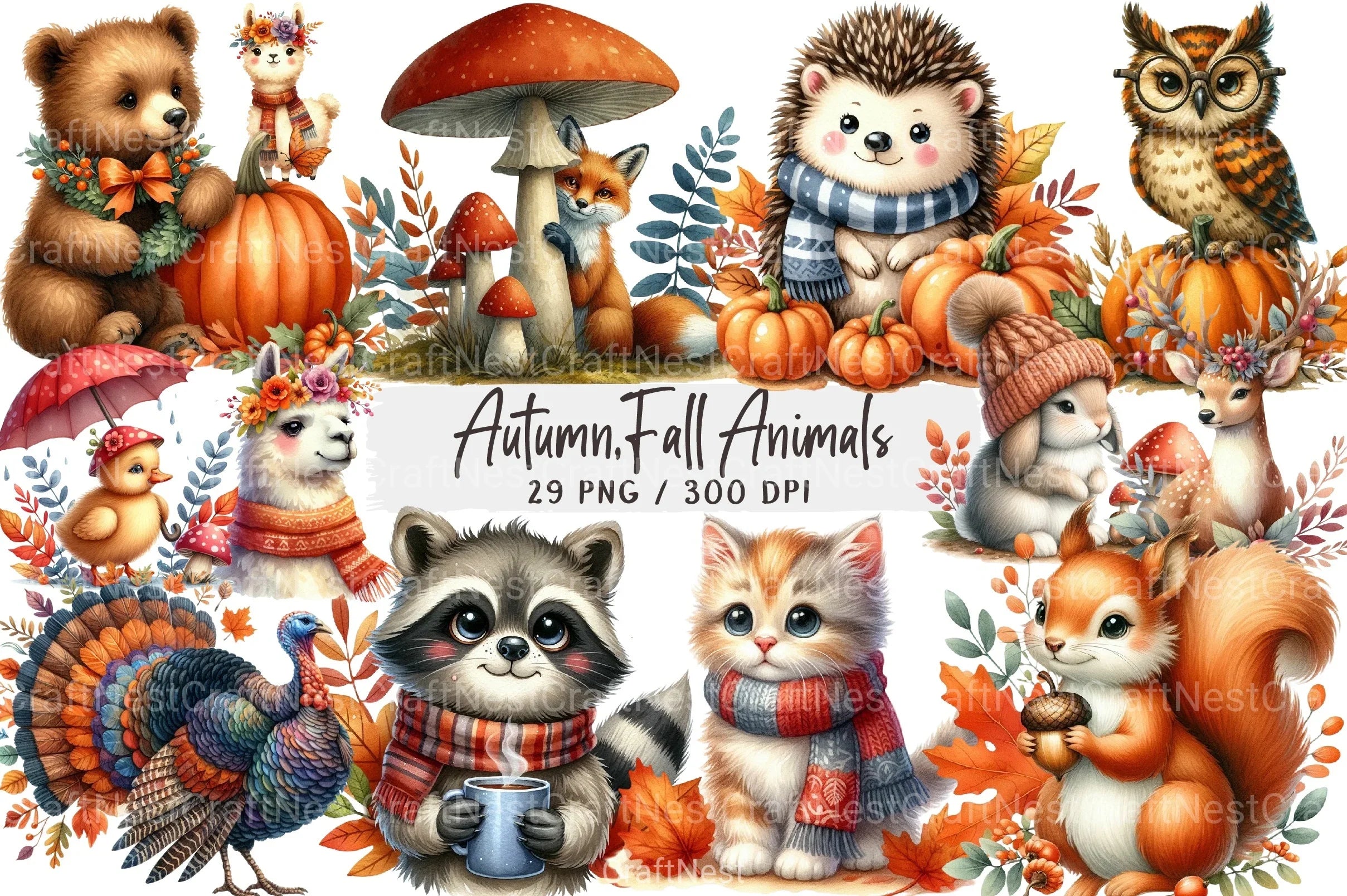 Autumn Fall Animals Clipart Bundle