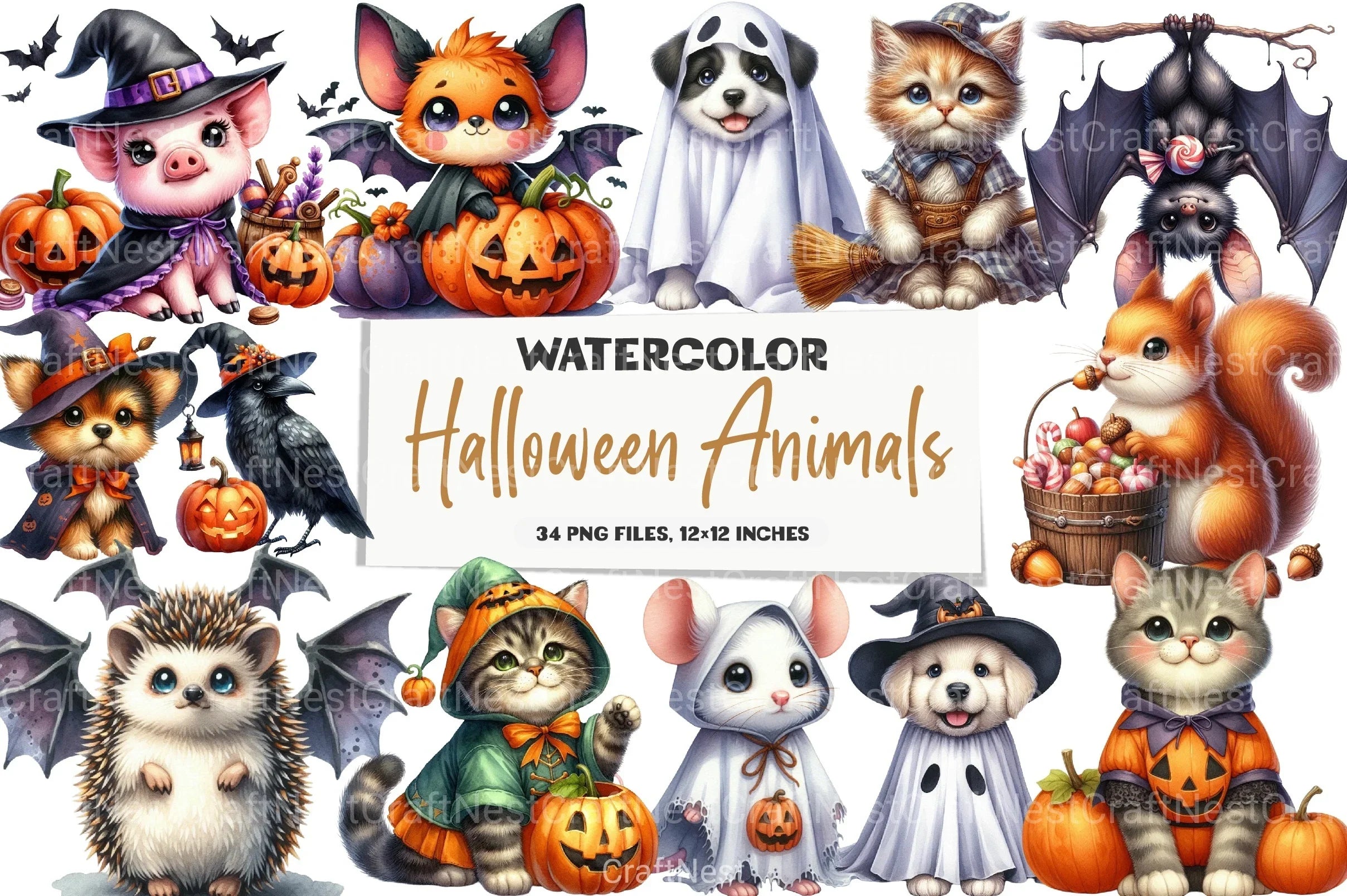 Halloween Animals Clipart Bundle