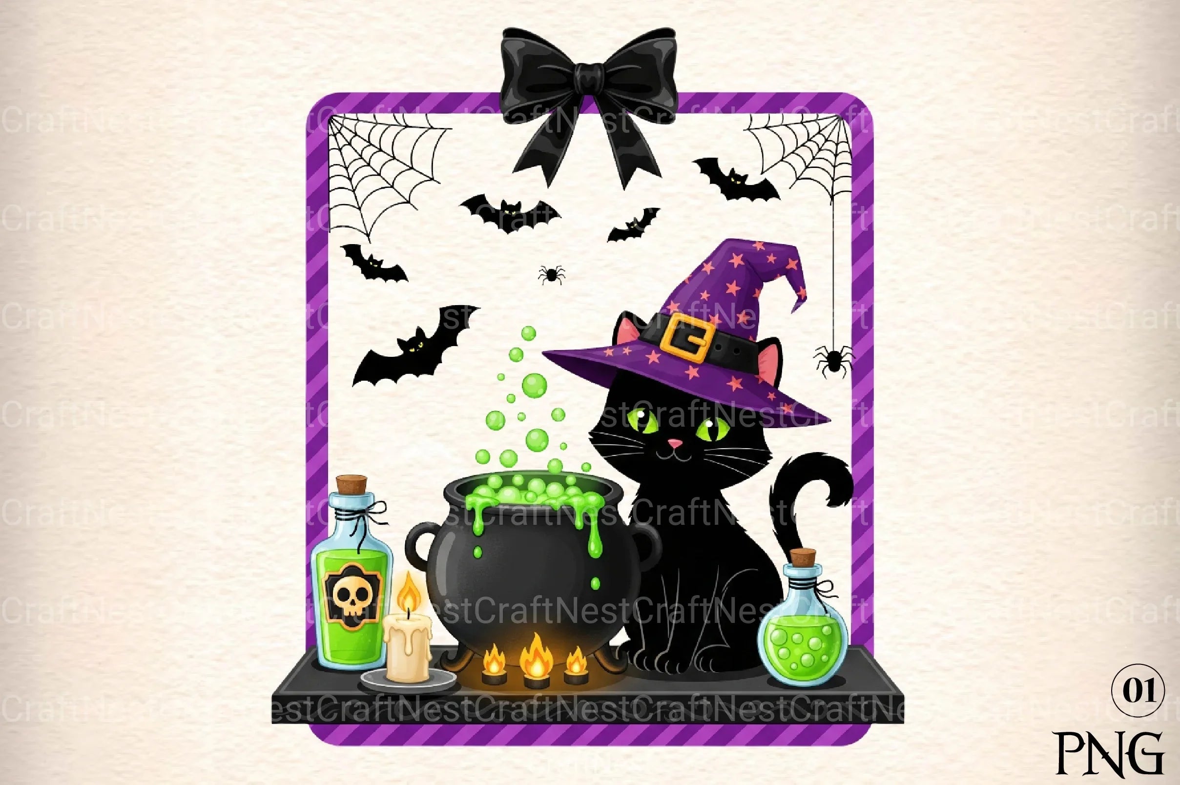 Witchy Cat Halloween Art Clipart Bundle