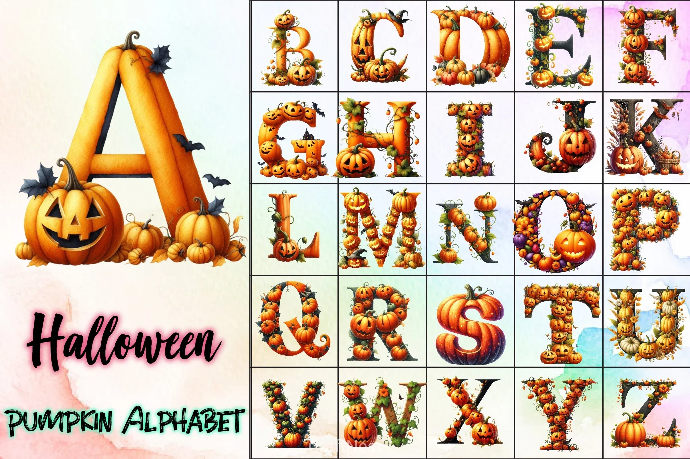 Pumpkin Alphabet Clipart Bundle