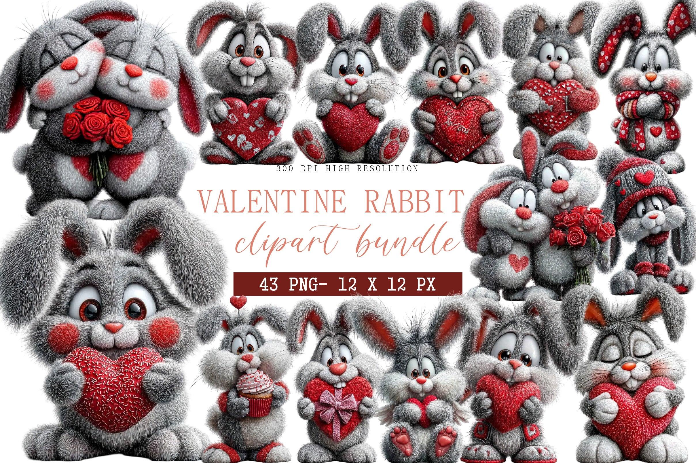 Valentine Rabbit Clipart Bundle