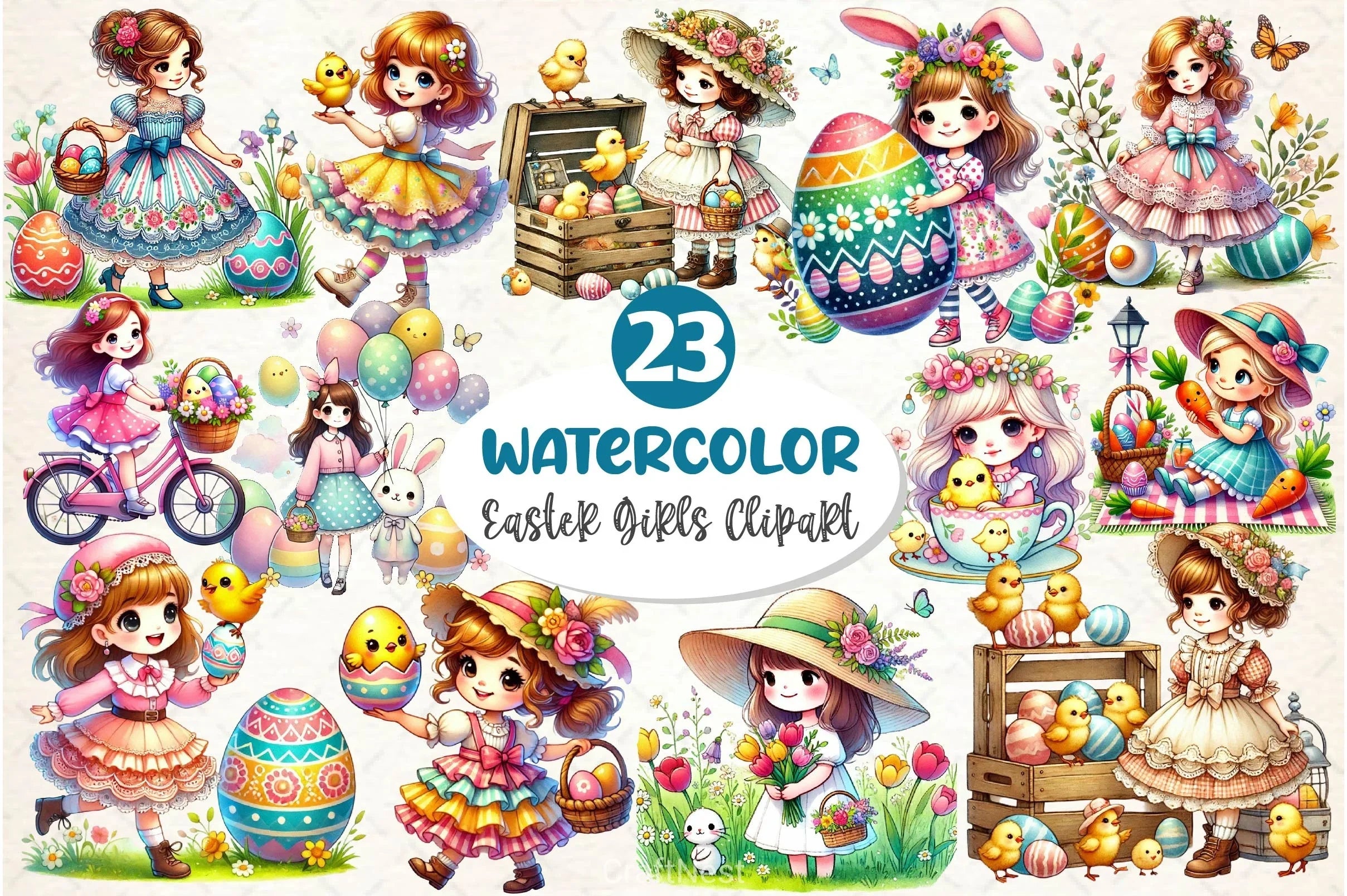 Easter Girls Clipart Bundle