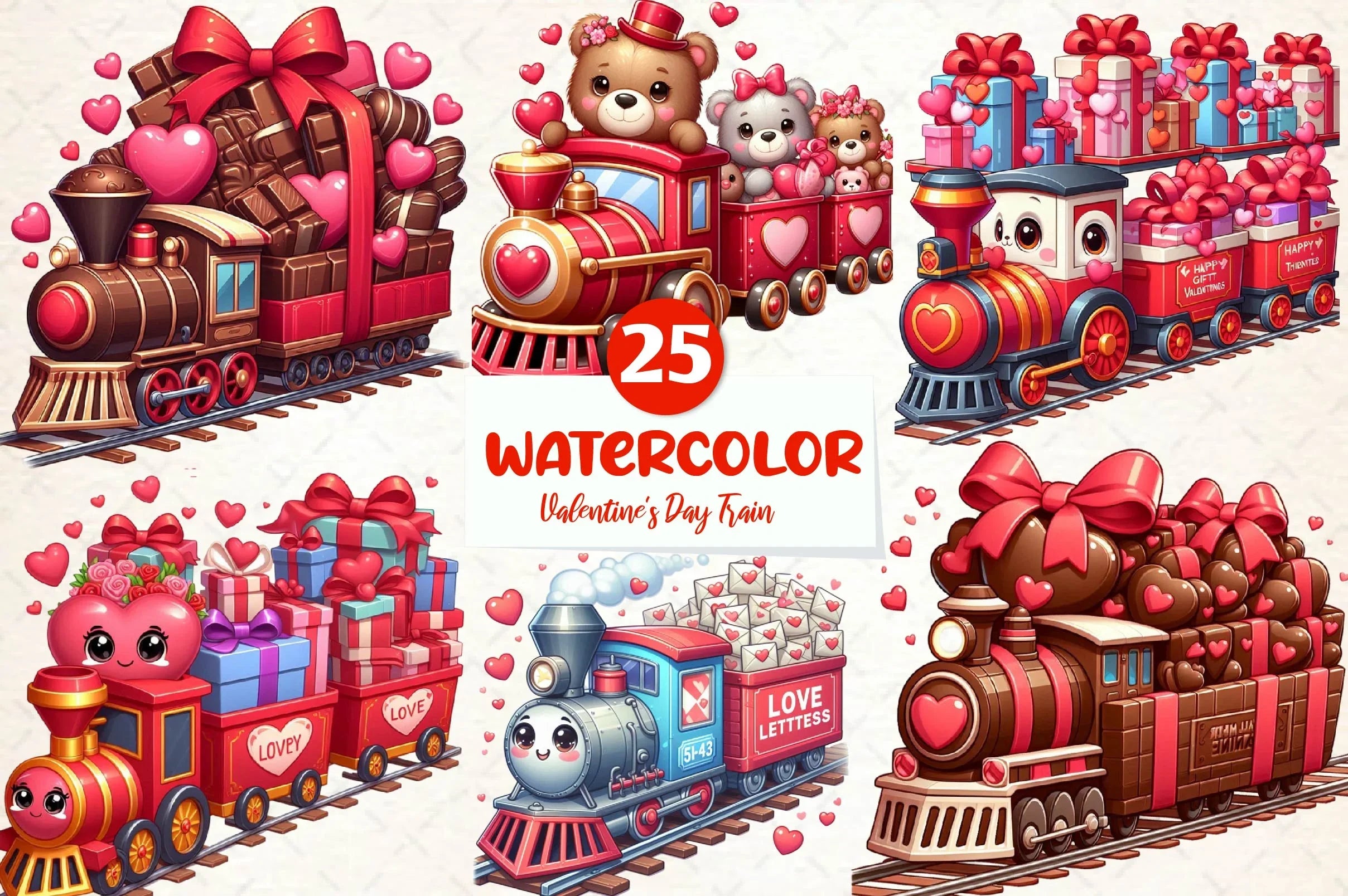 Valentines Day Train Clipart Bundle
