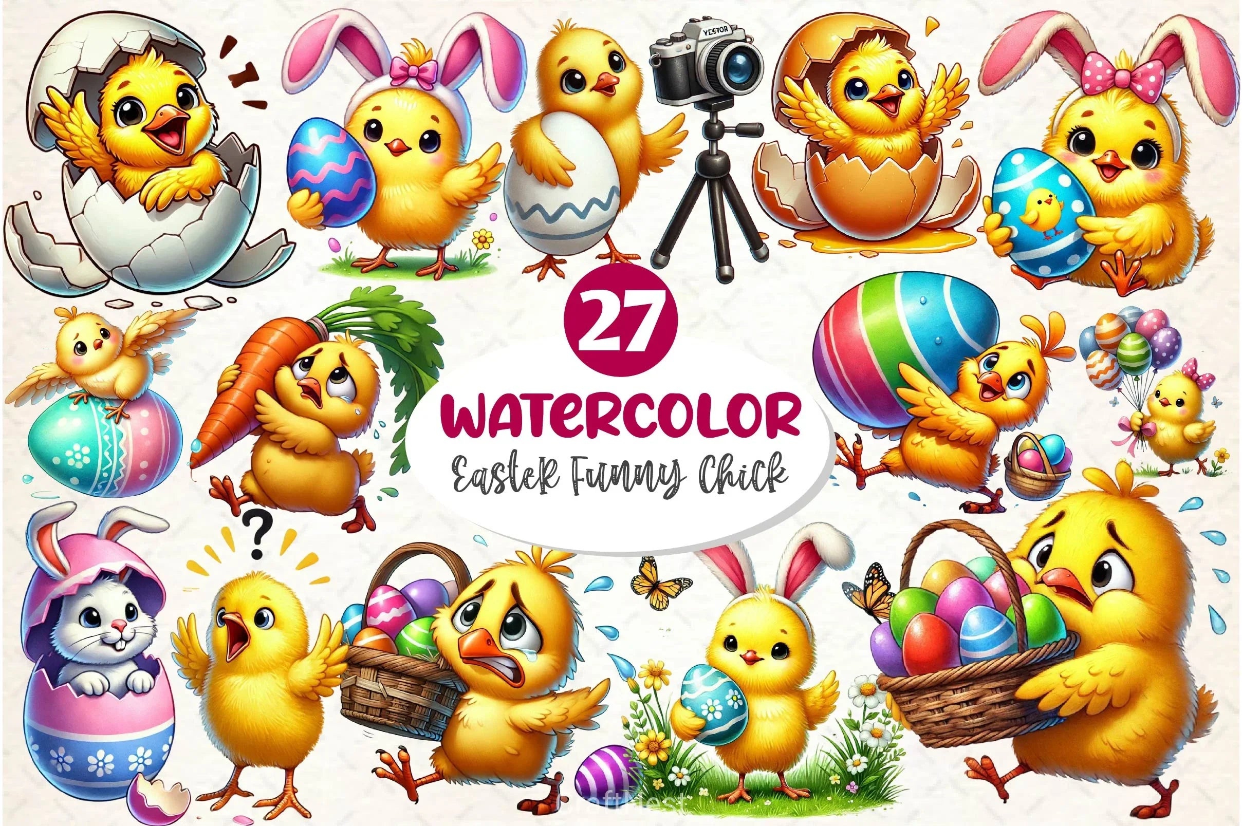 Easter Funny Chick Clipart Bundle