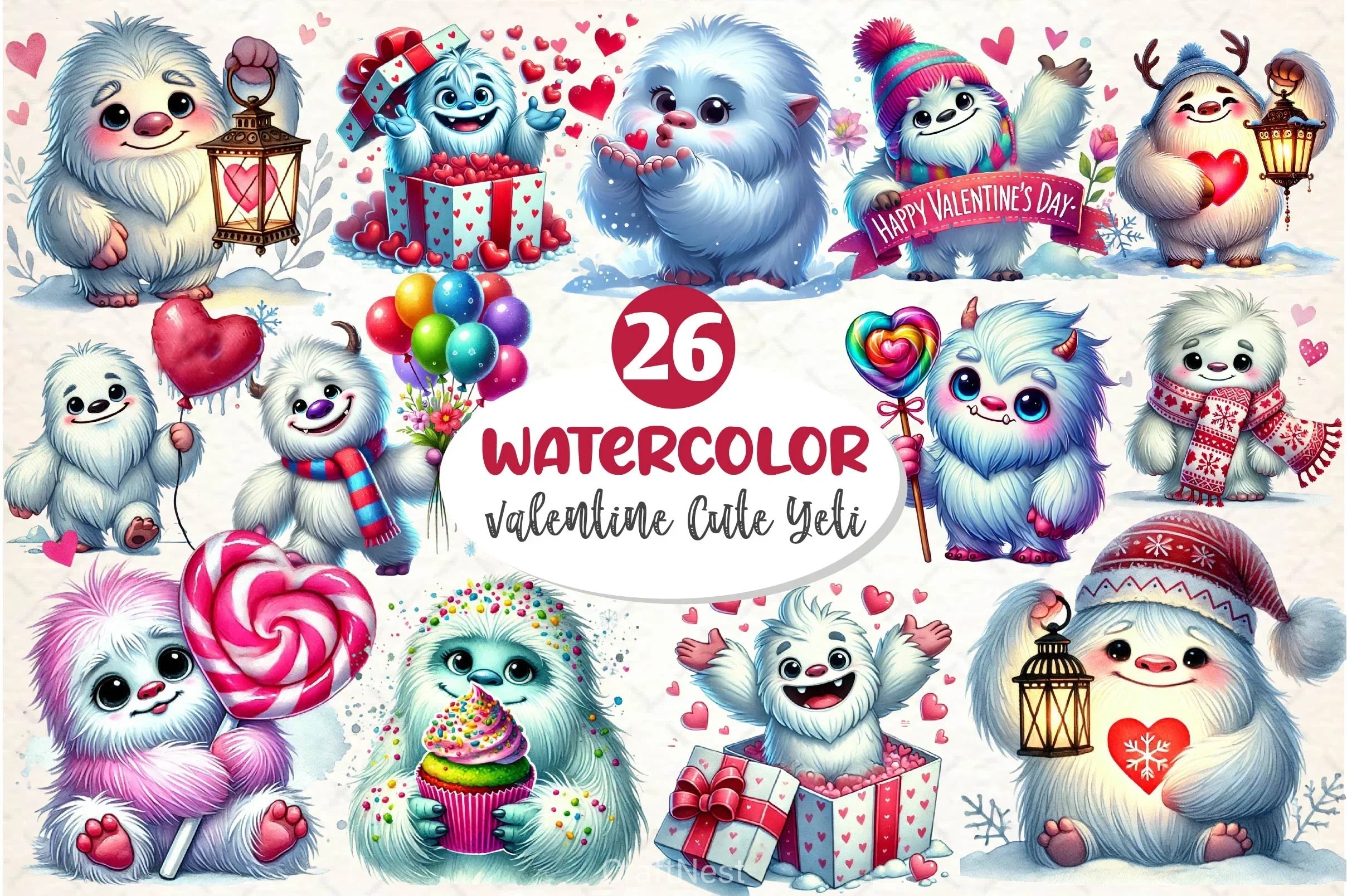 Valentine Cute Yeti Clipart Bundle