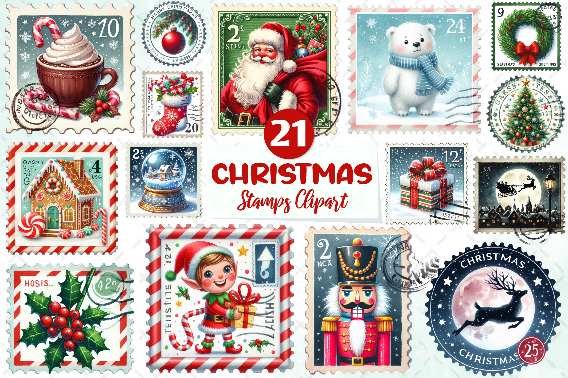 Christmas Stamps Clipart Bundle