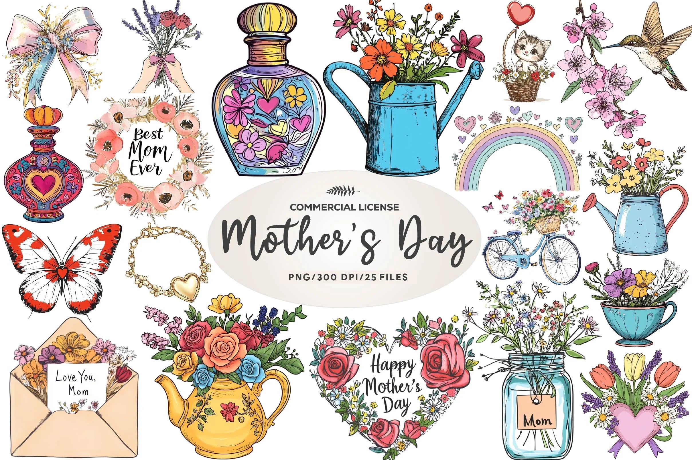 Floral Mothers Day Clipart Bundle