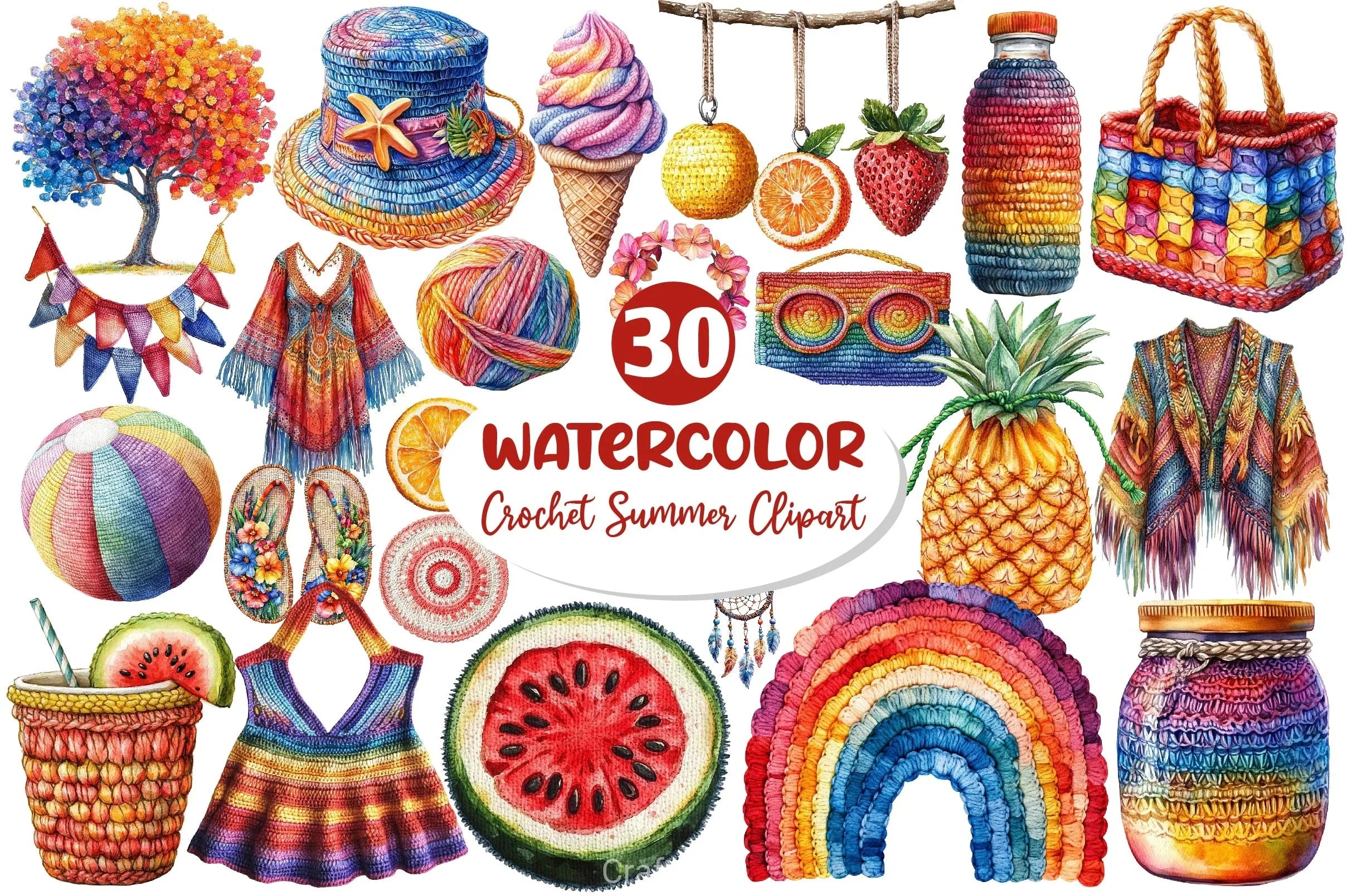 Crochet Summer Clipart Bundle