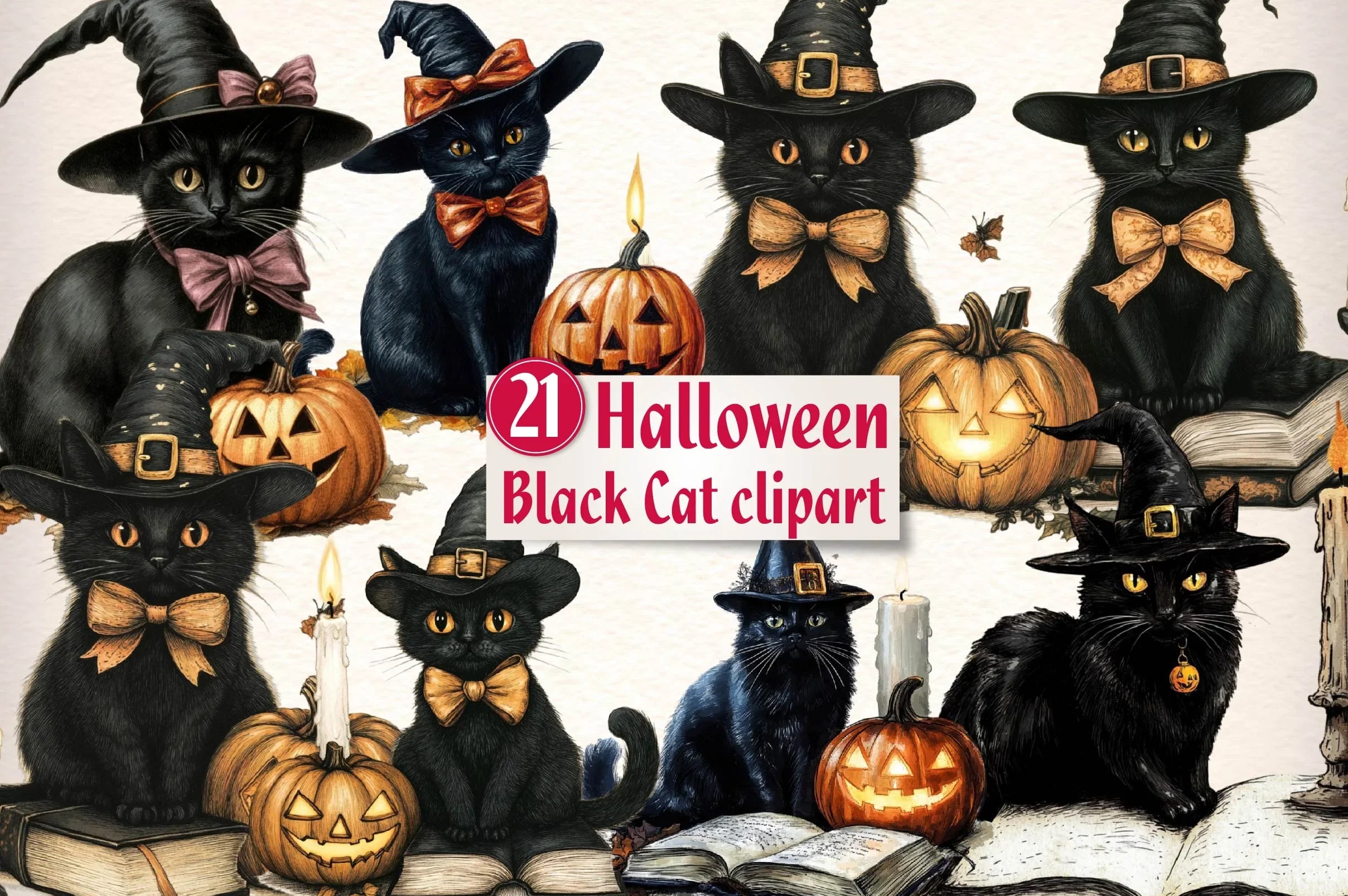 Halloween Black Cat Clipart Bundle