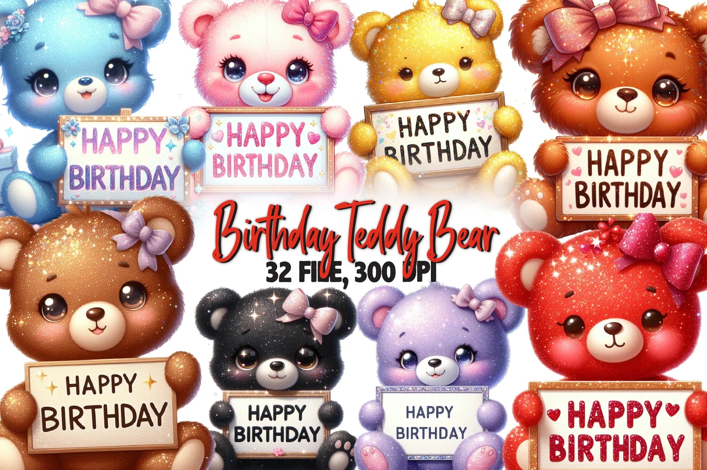 Birthday Teddy Bear Clipart Bundle