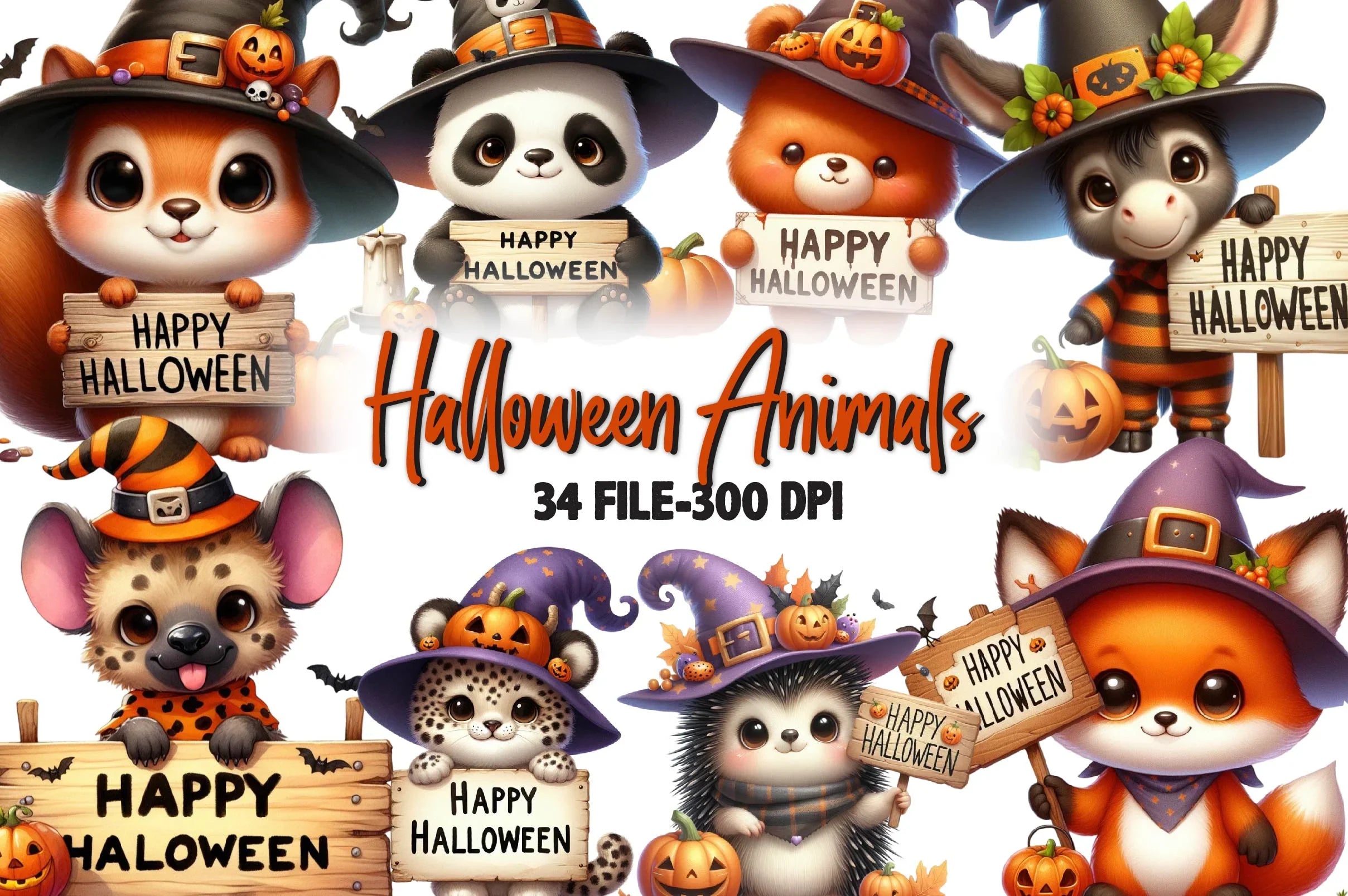 Halloween Animals Clipart Bundle