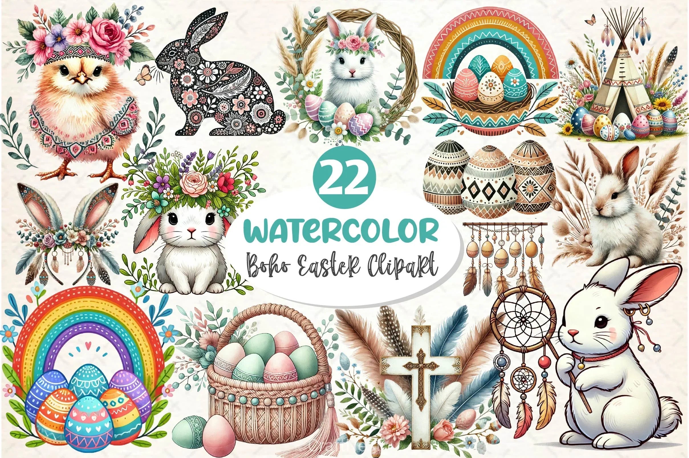 Boho Easter Clipart Bundle