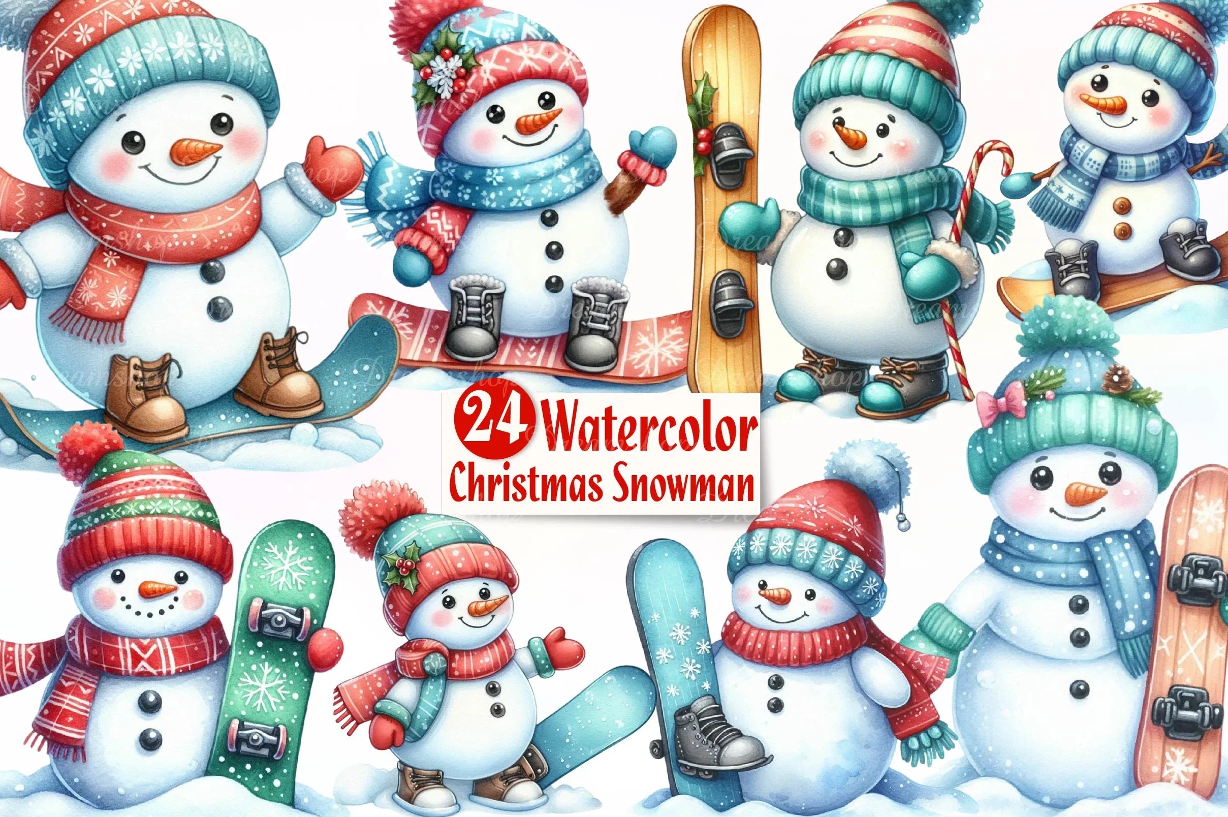 Christmas Snowman Clipart Bundle