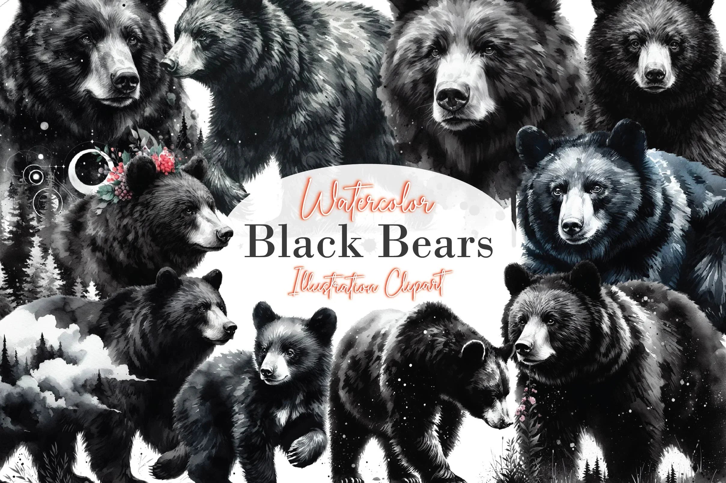 Black Bears Clipart Bundle