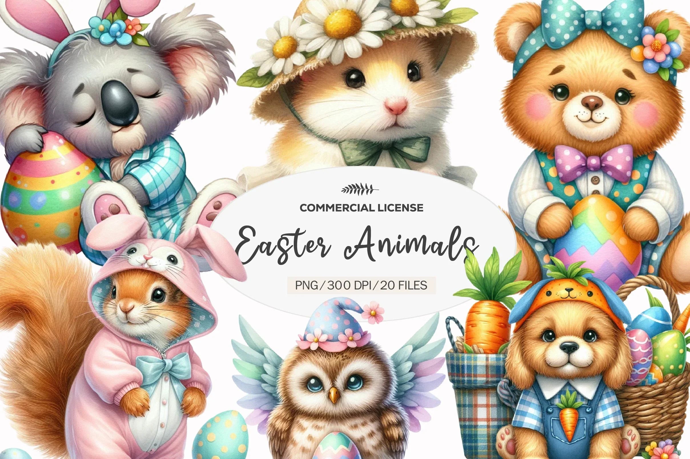 Cute Easter Costume Animals Clipart Bundle