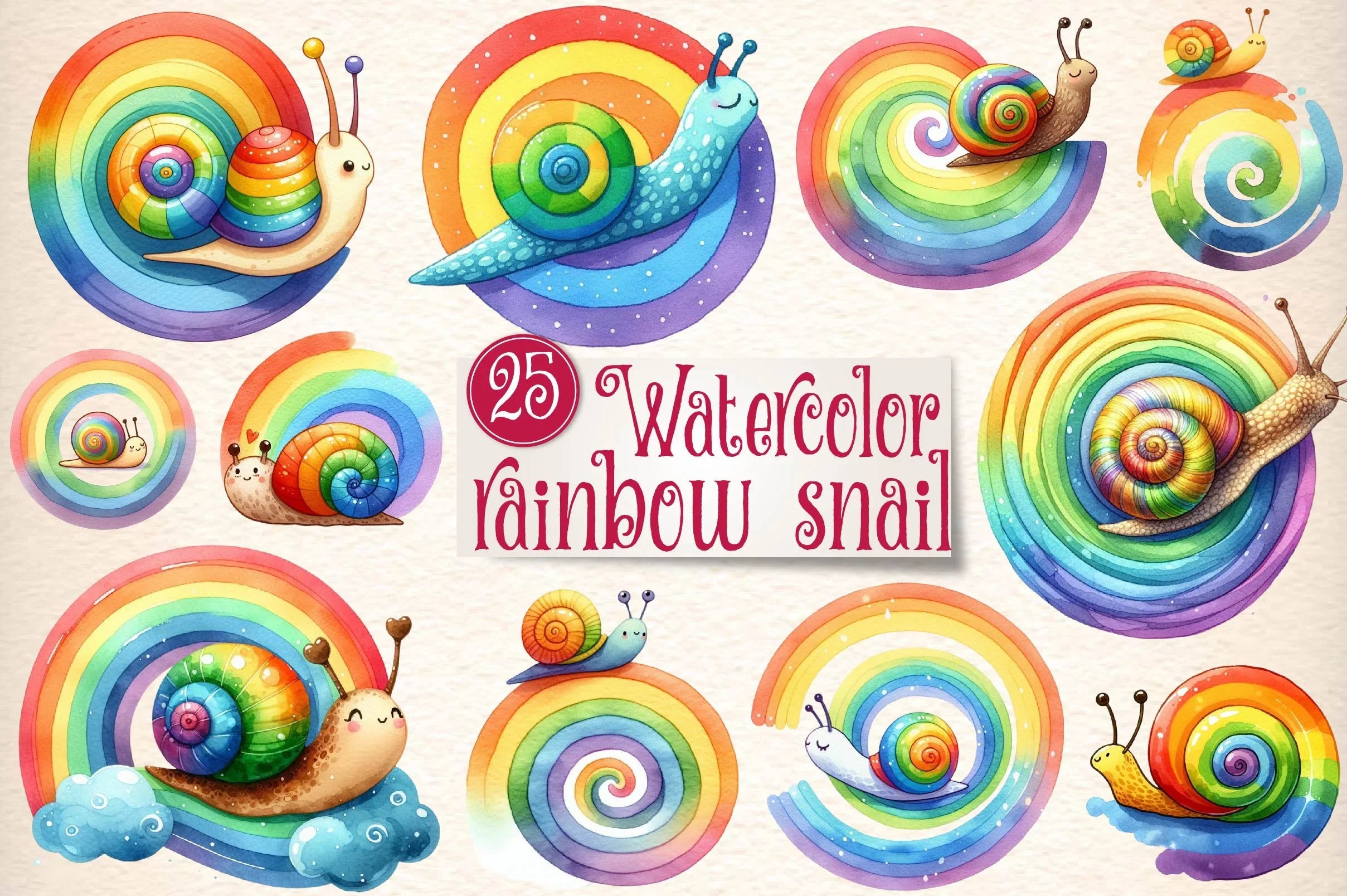 Rainbow Snail Clipart Bundle