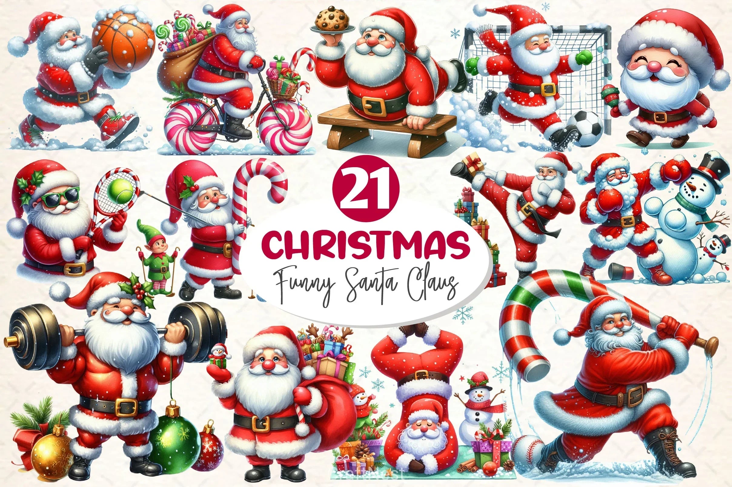 Funny Santa Claus Christmas Clipart Bundle