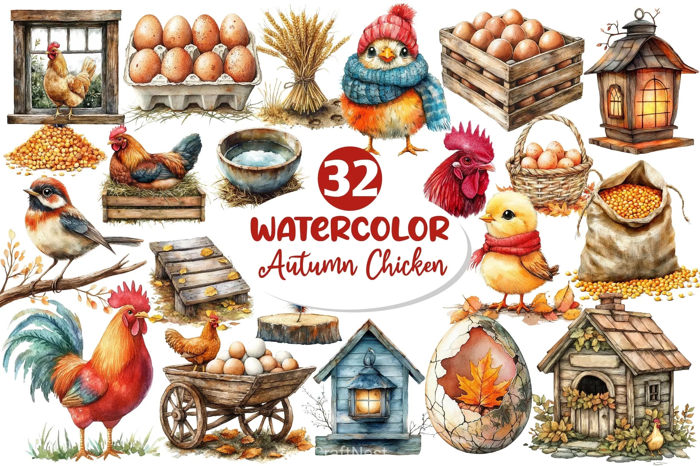 Autumn Chicken Coop Clipart Bundle