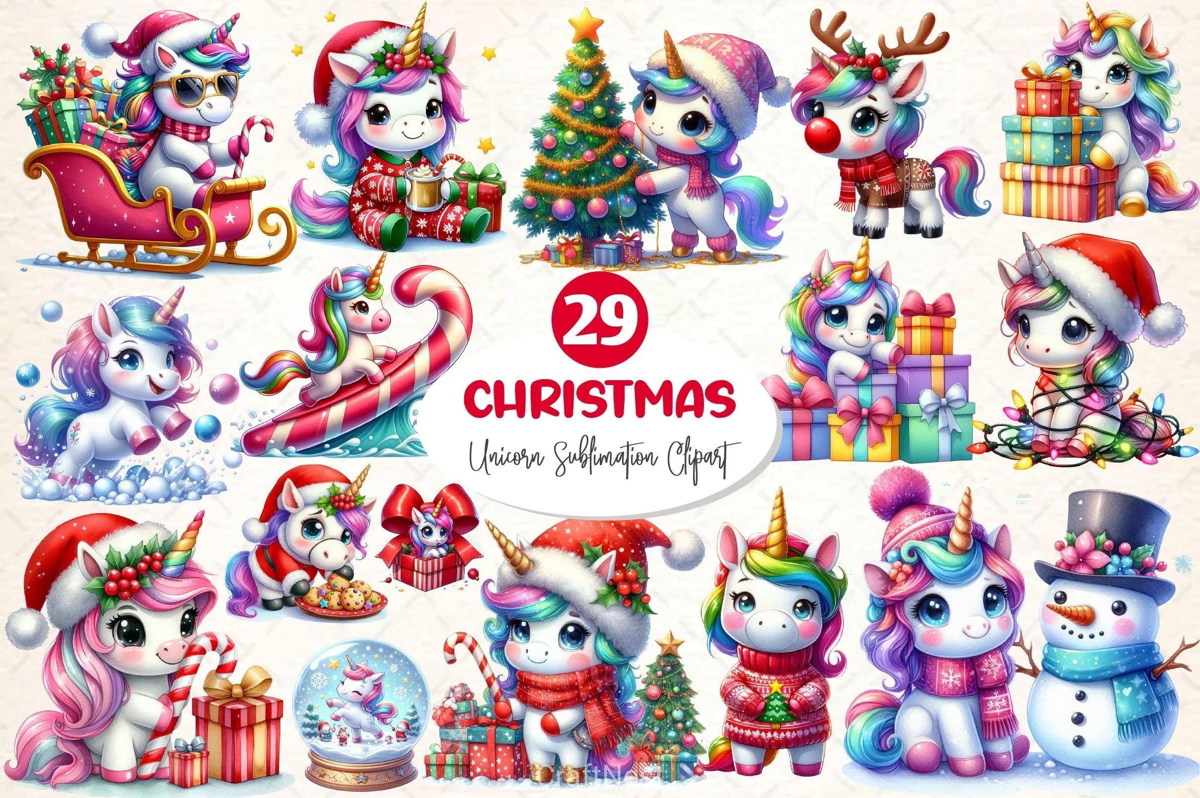 Christmas Unicorn Clipart Bundle