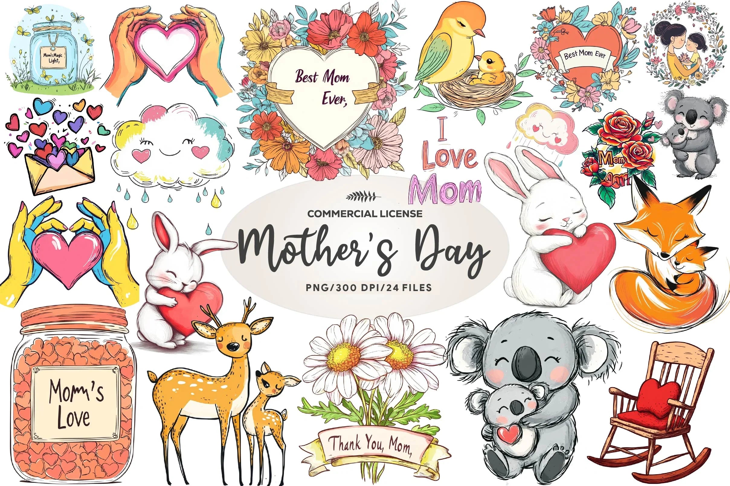 Heartfelt Mothers Day Doodles Clipart Bundle
