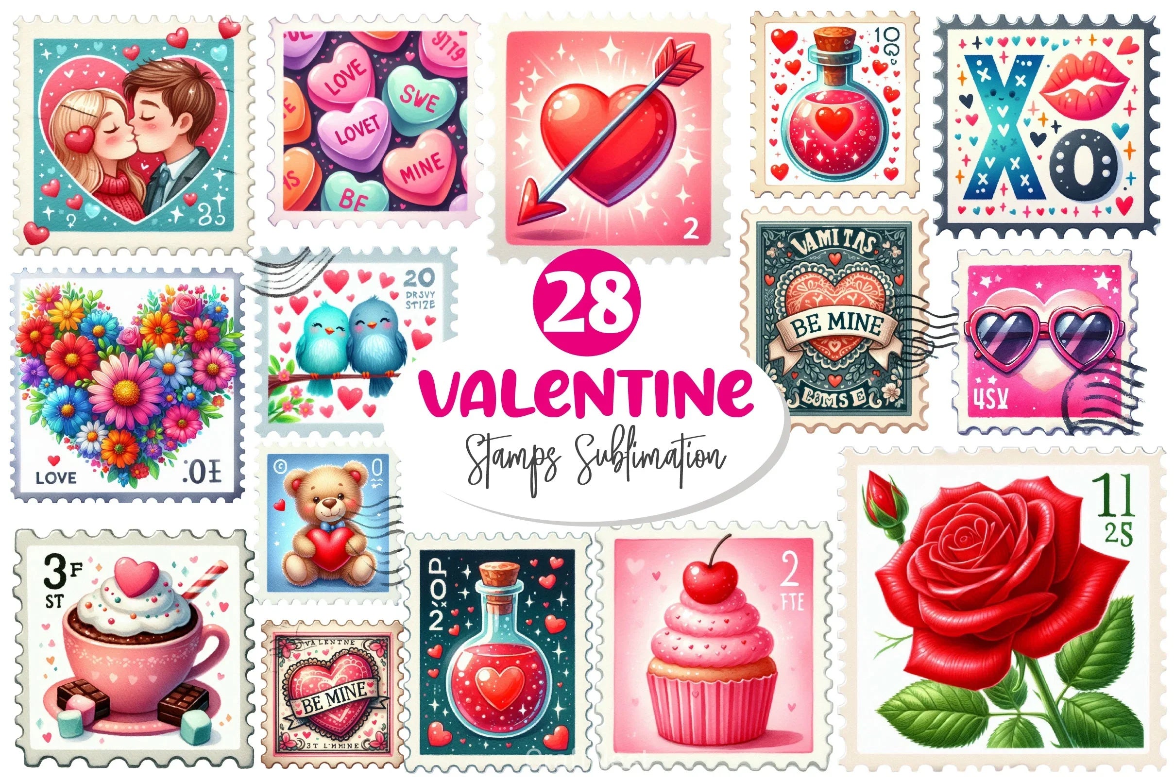 Valentine Stamps Clipart Bundle