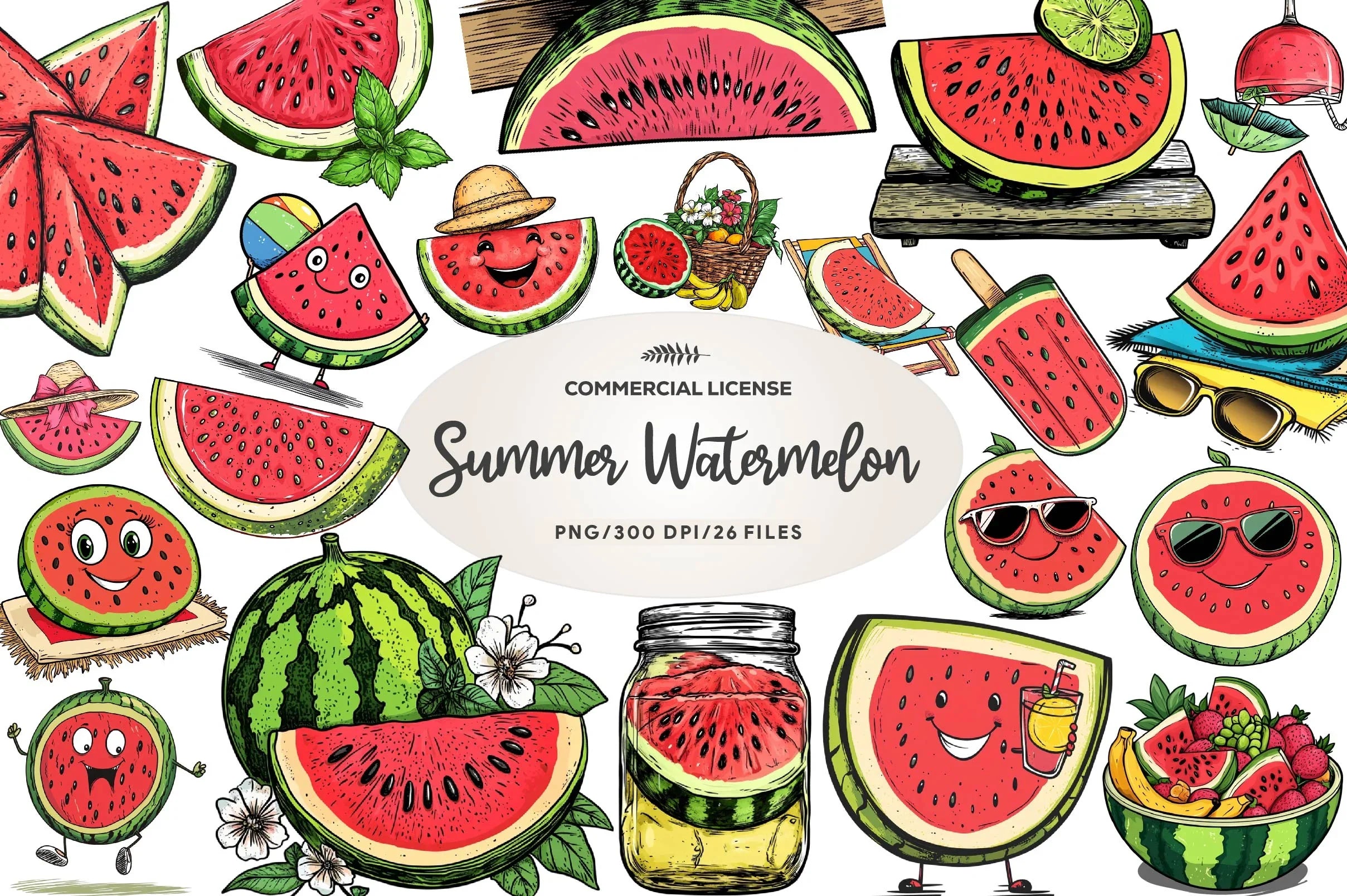 Summer Watermelon Clipart Bundle