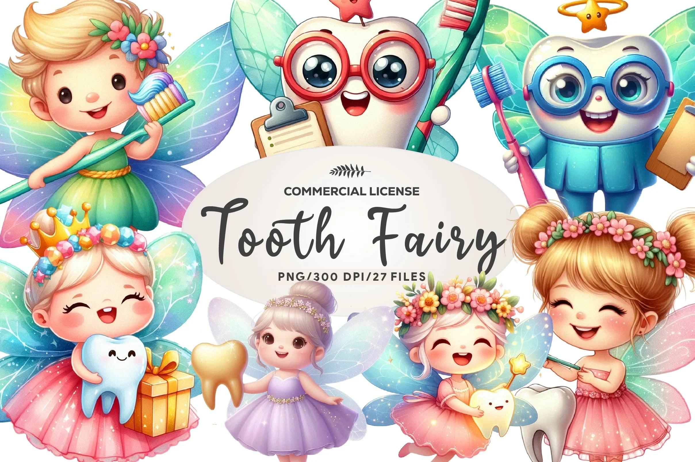 Mascot Cute Tooth Fairy Clipart Bundle