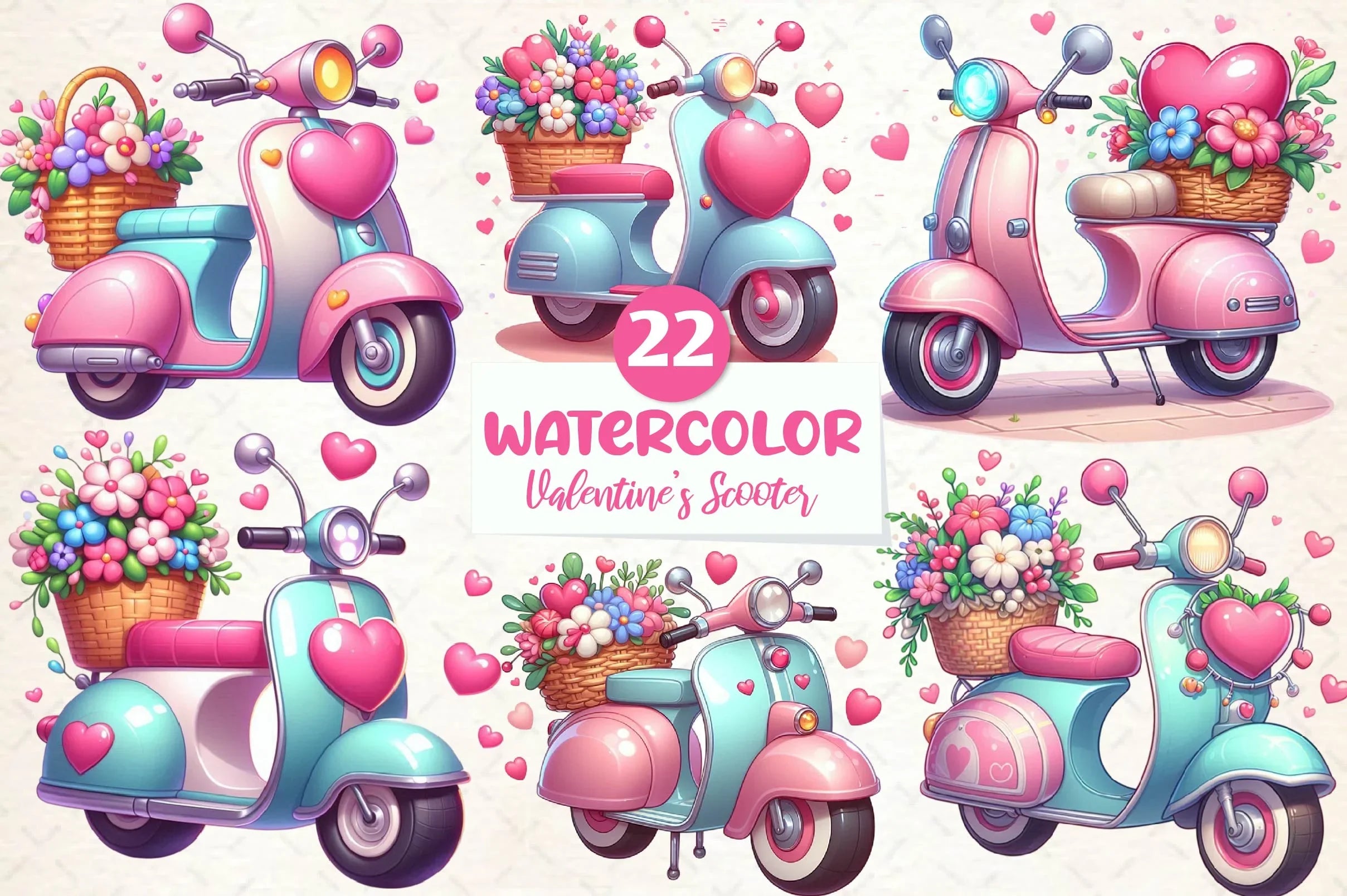 Valentines Scooter Clipart Bundle