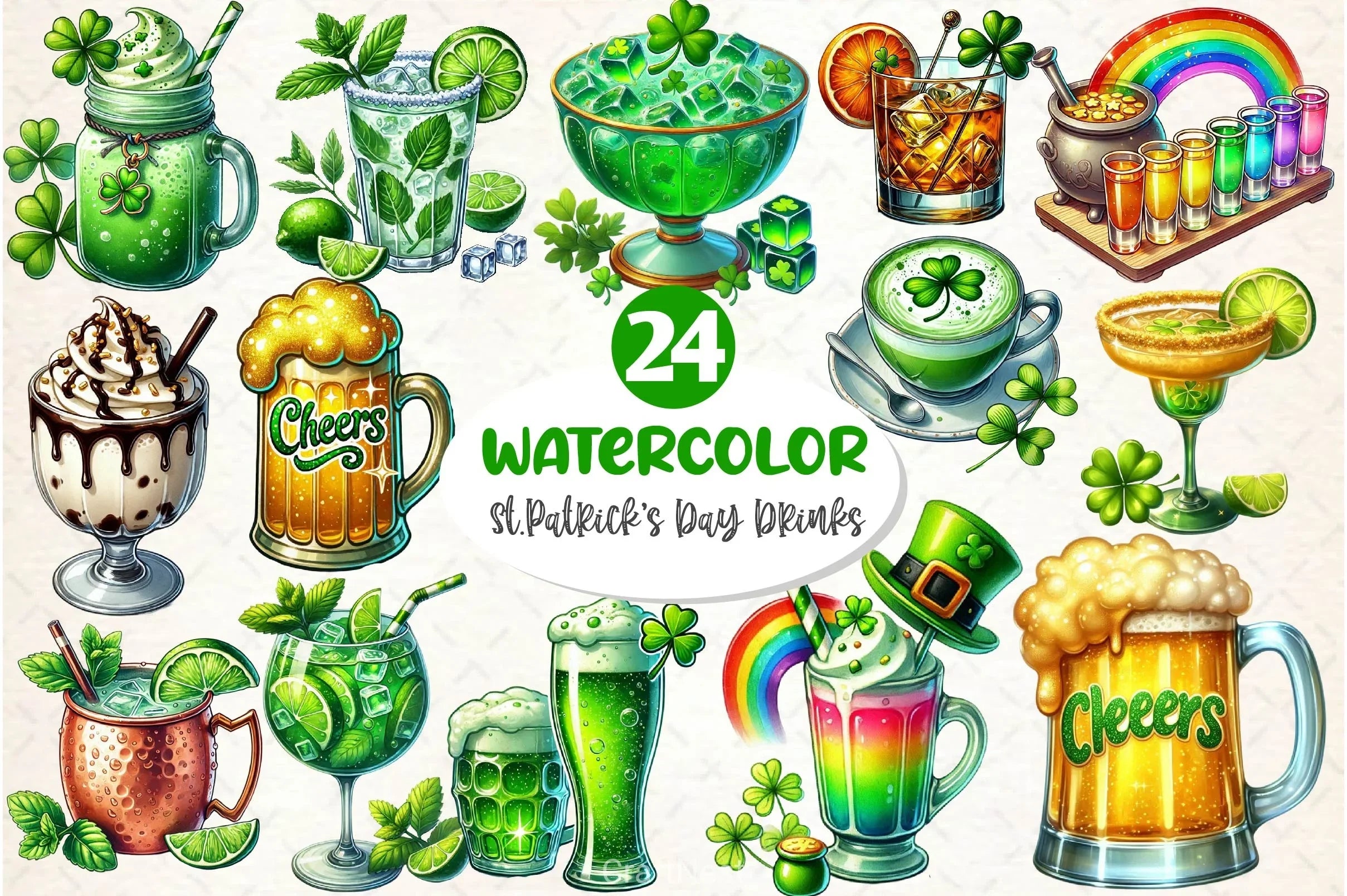 St Patricks Day Drinks Clipart Bundle