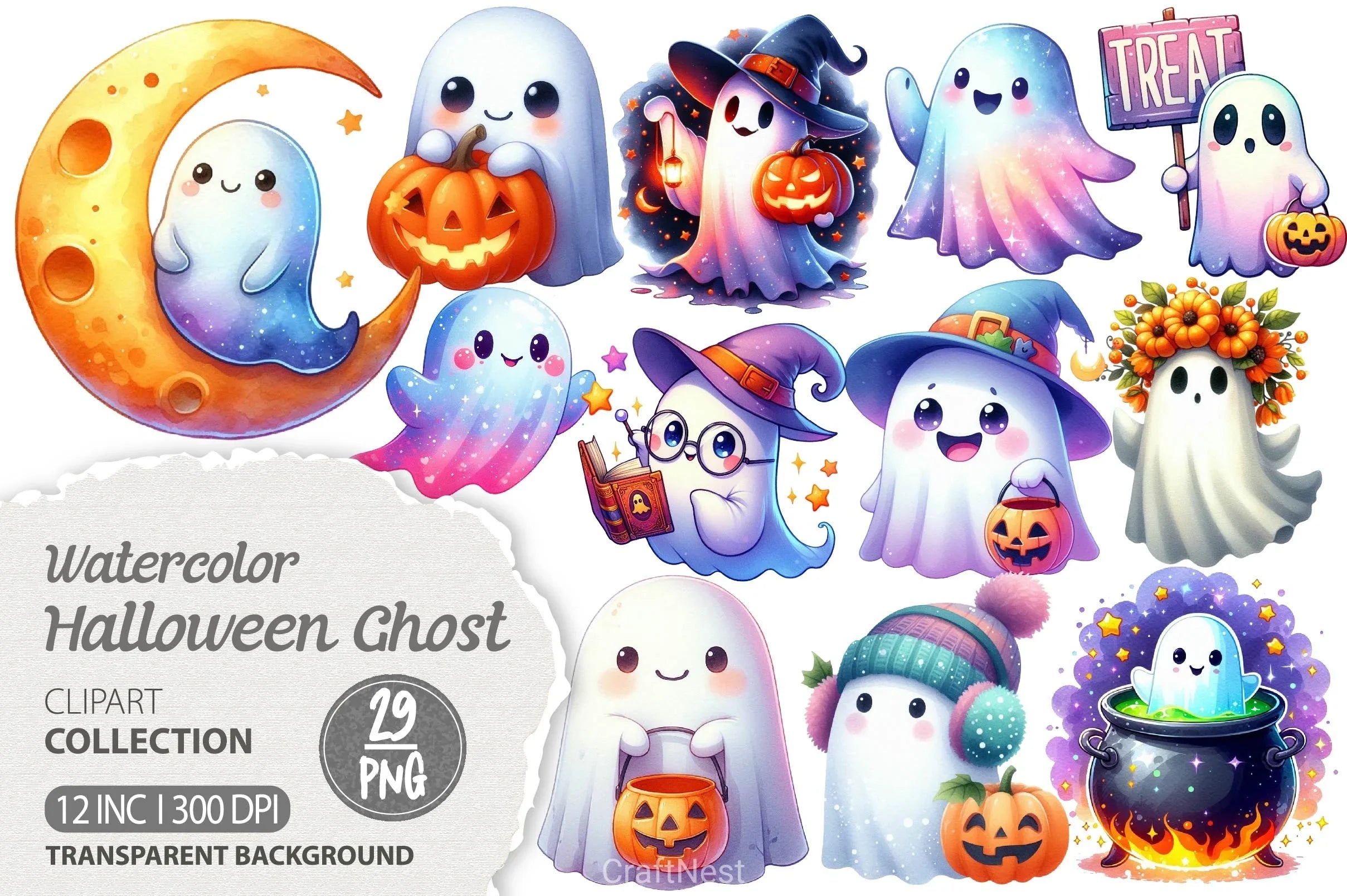 Cute Halloween Ghost Clipart Bundle