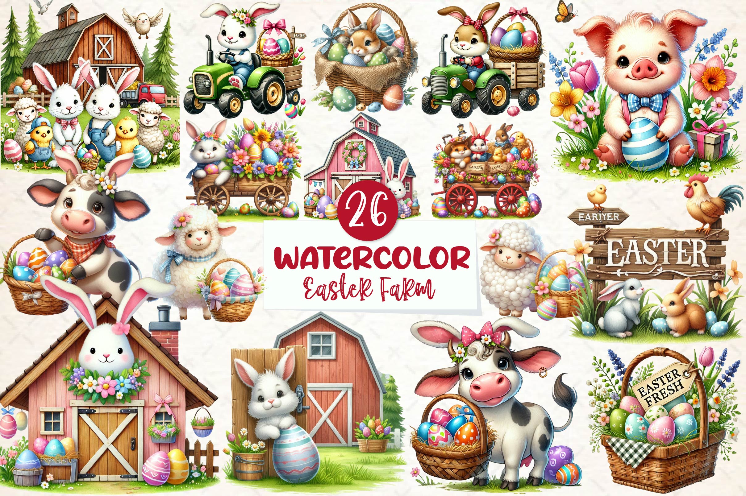 Easter Farm Clipart Bundle