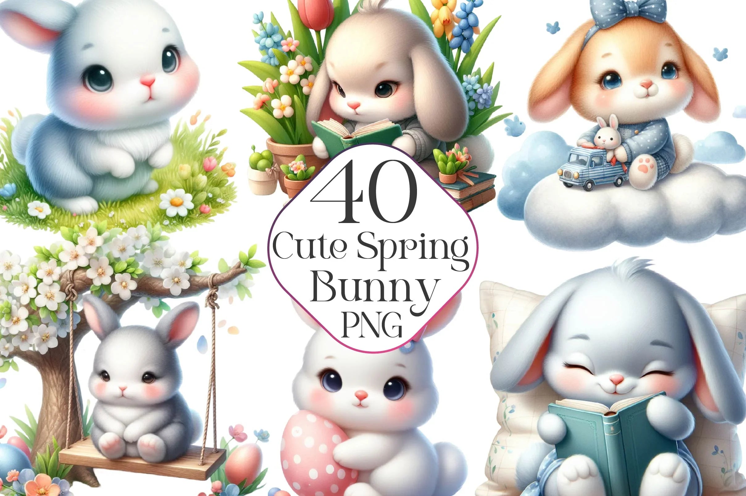 Cute Spring Bunny Clipart Bundle