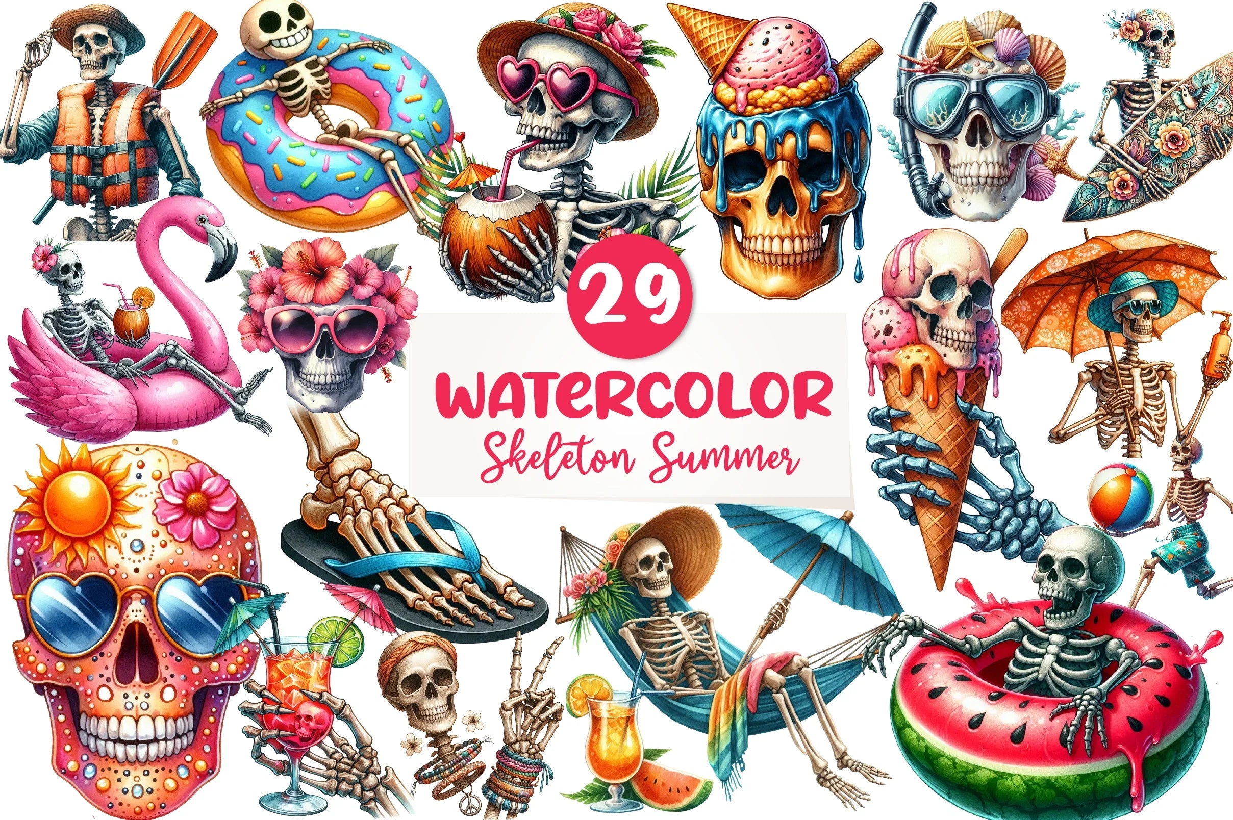 Skeleton Summer Clipart Bundle