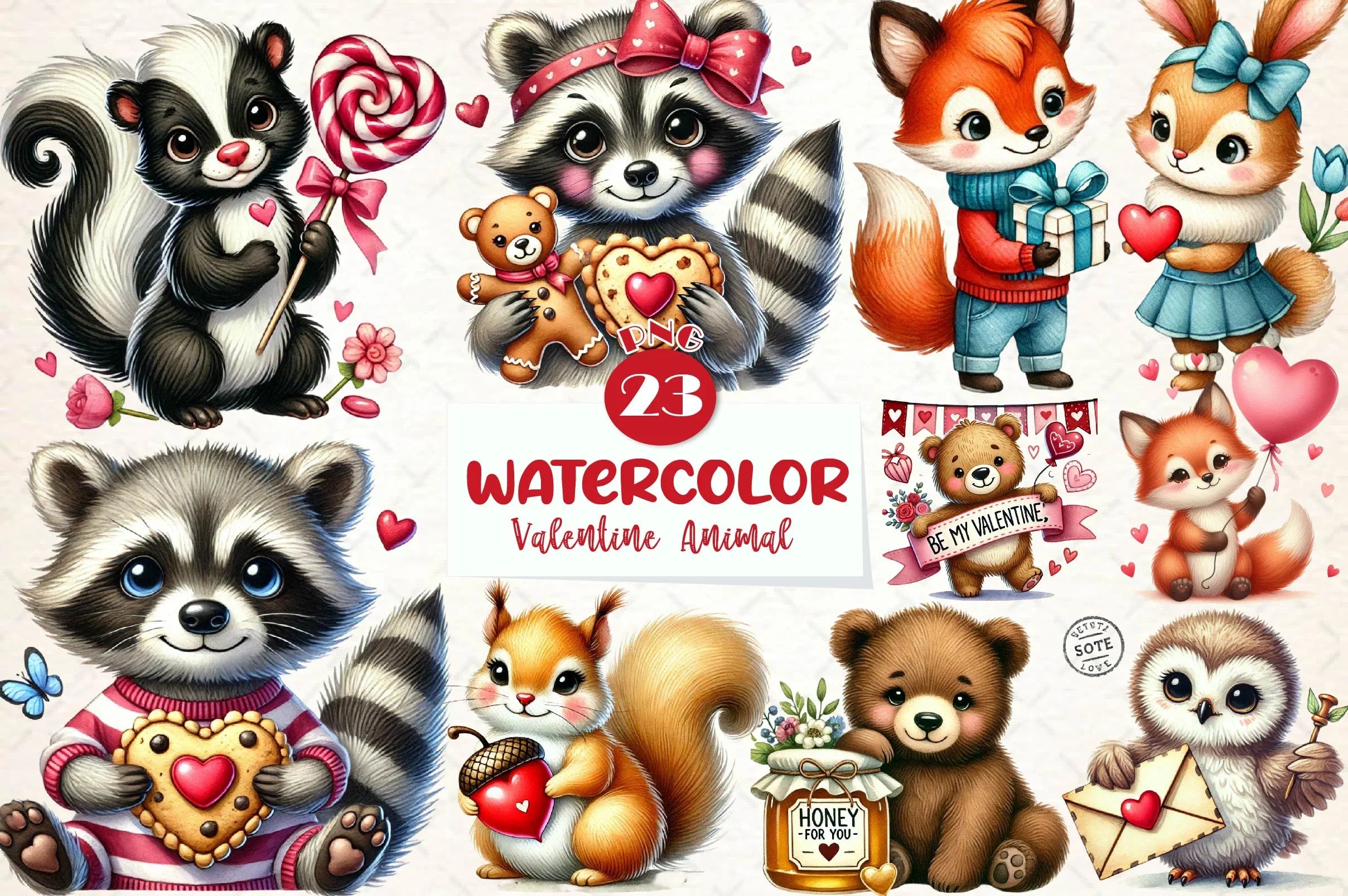 Valentine Woodland Animal Clipart Bundle