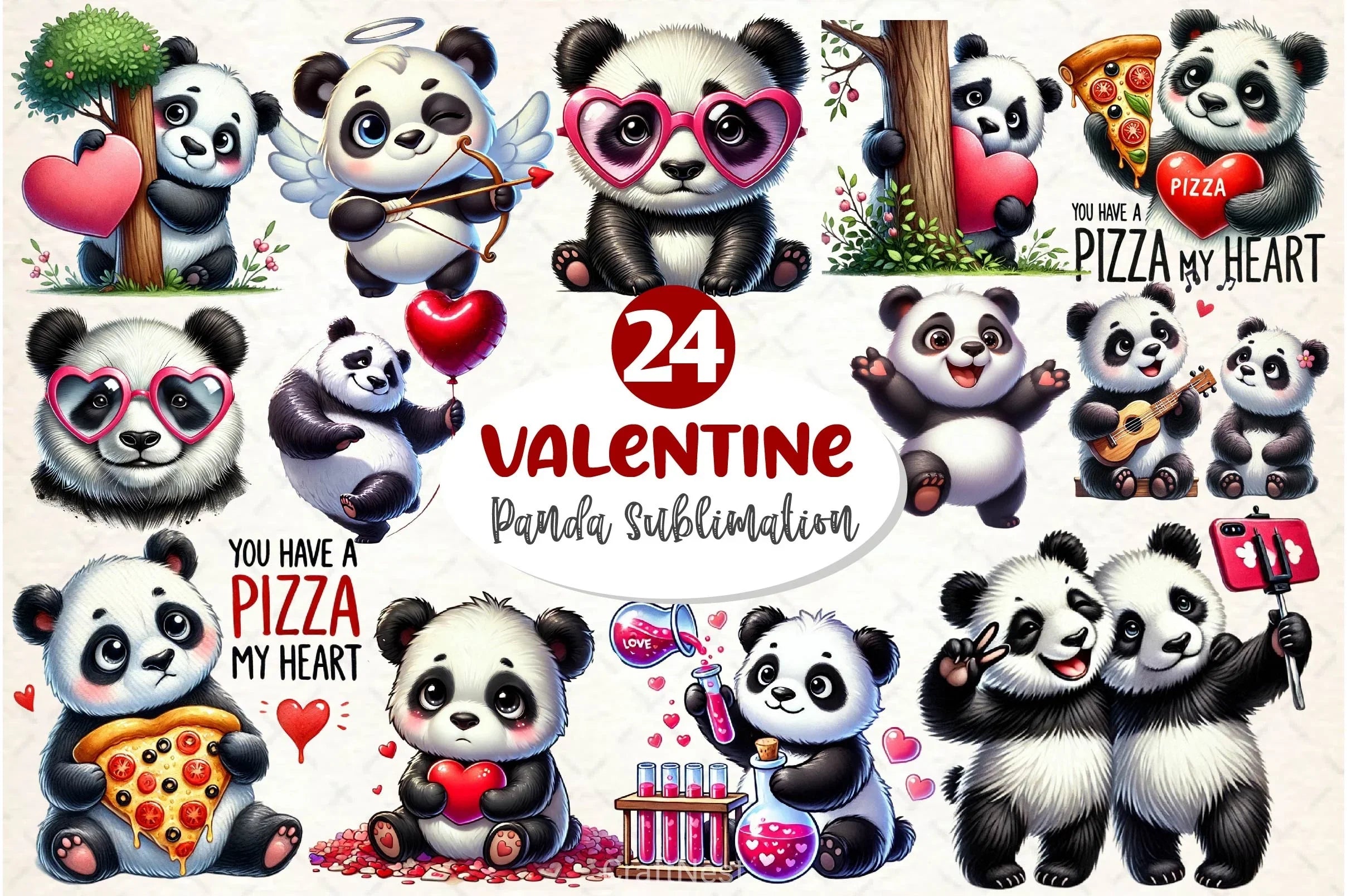 Valentine Panda Clipart Bundle