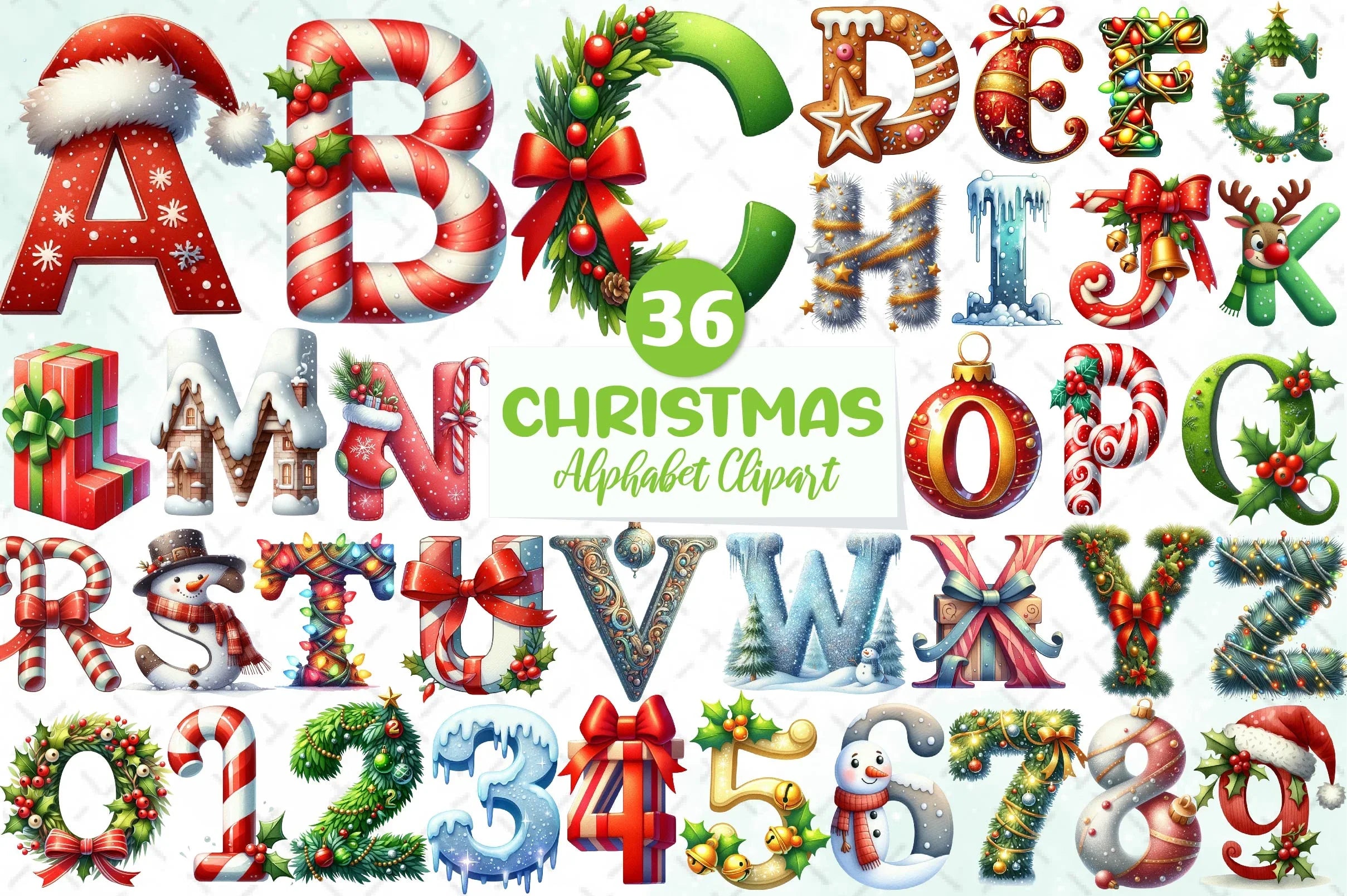 Holiday Typeface And Alphabet Clipart Bundle